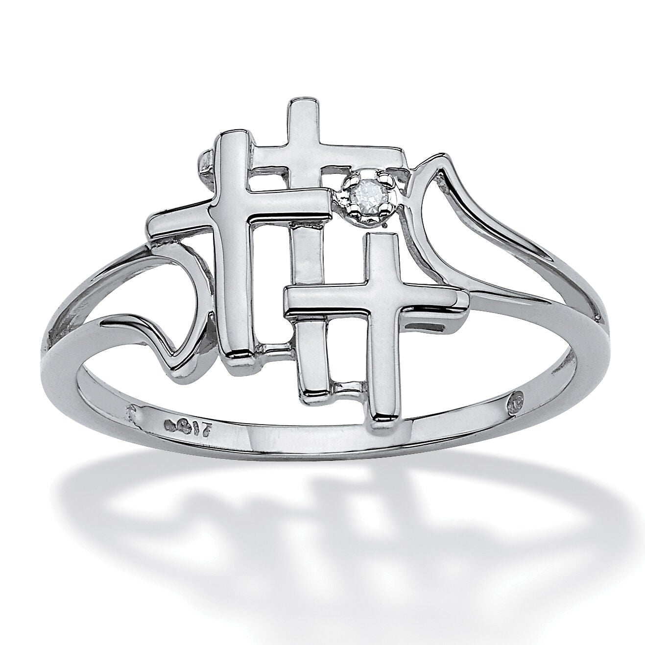 Diamond Accent Solid 10k White Gold Triple Cross Ring | Catherines