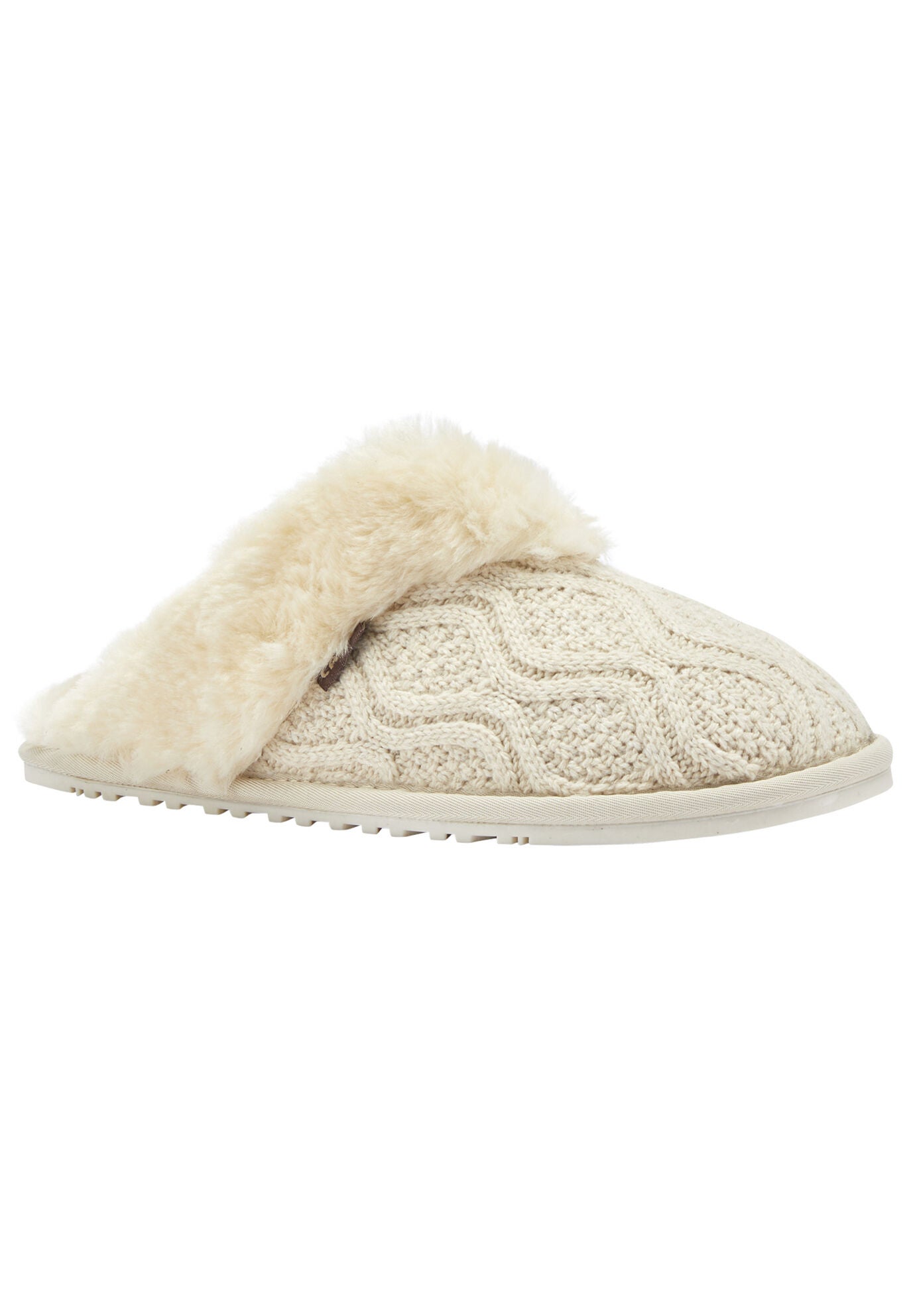 Caroline Scuff Slippers with Faux Fur Lining, Ivory | Catherines