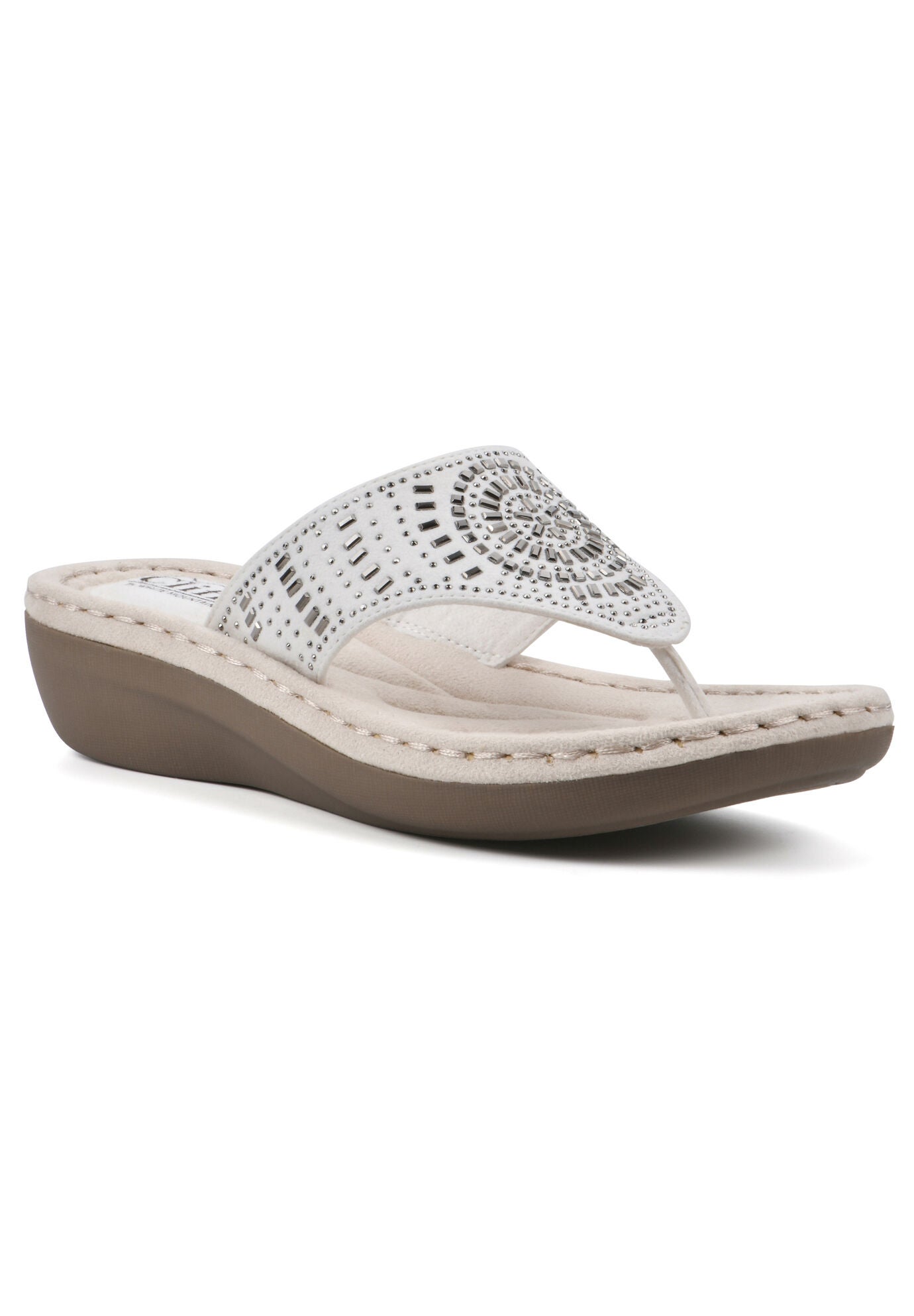 Cienna Sandals with Stone Embellishment, White Fabric | Catherines