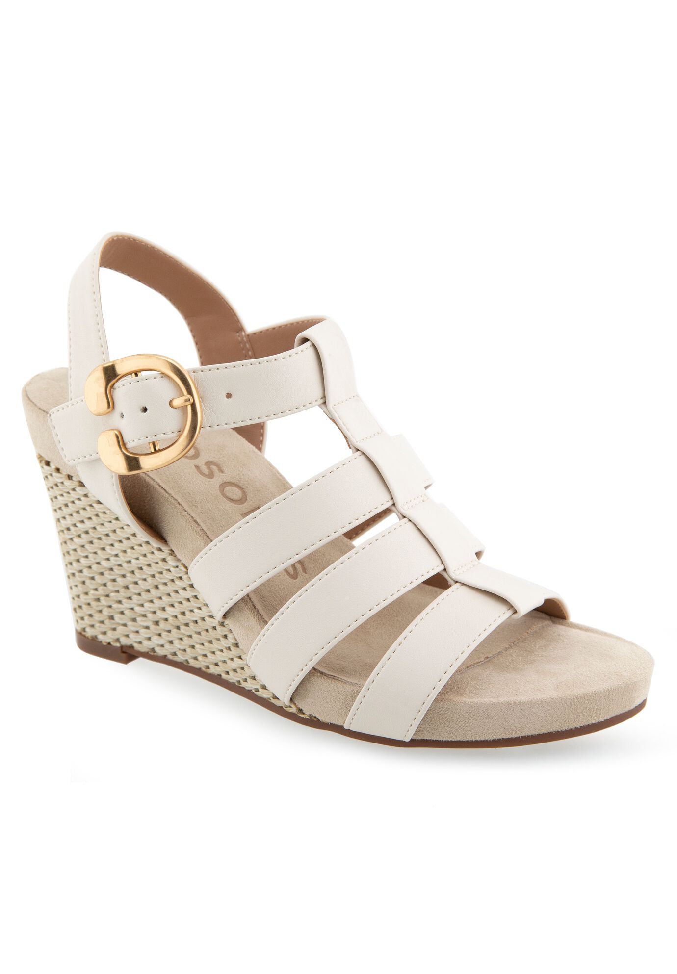Paige Aerosoles Wedge Sandal with Caged Upper, Eggnog Pewter Leather ...
