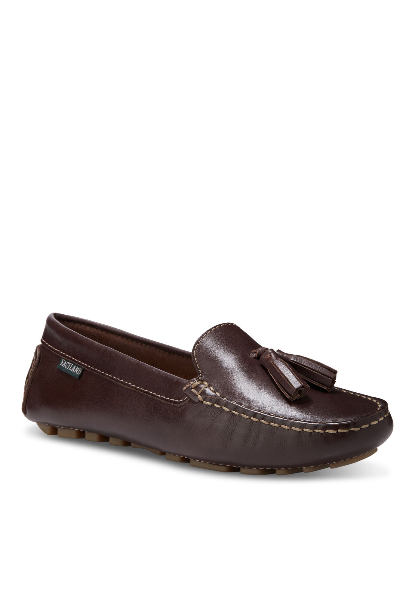 Leather Tabitha Flat Slip-On Loafer Shoes, Brown | Catherines