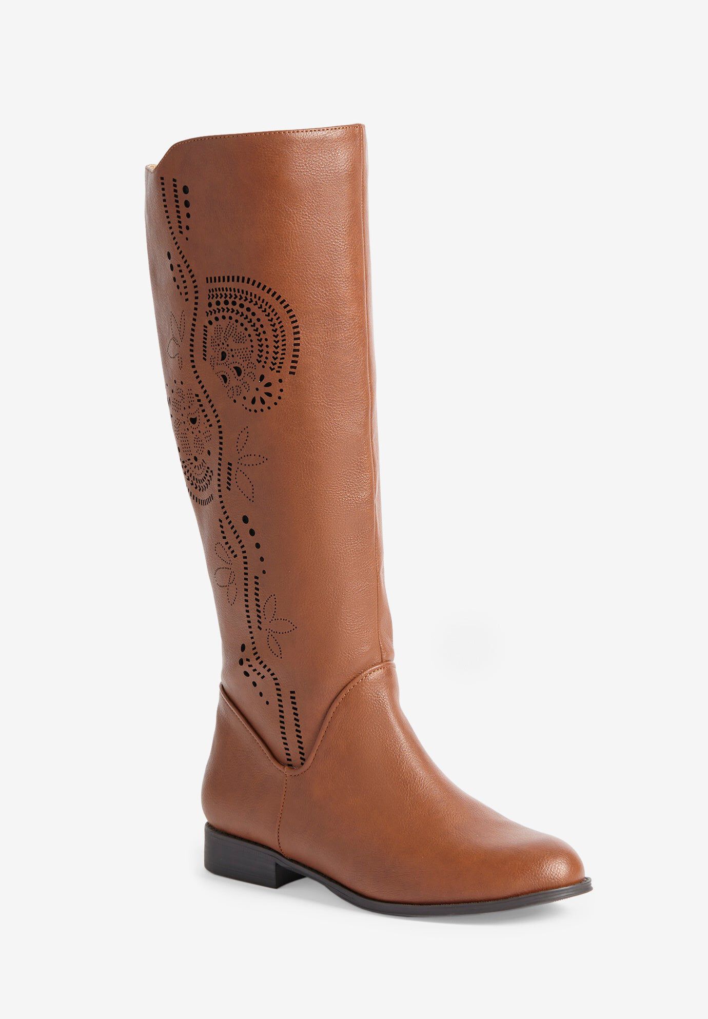 Wide Calf Leather Boots - Lili Style, Cognac | Catherines