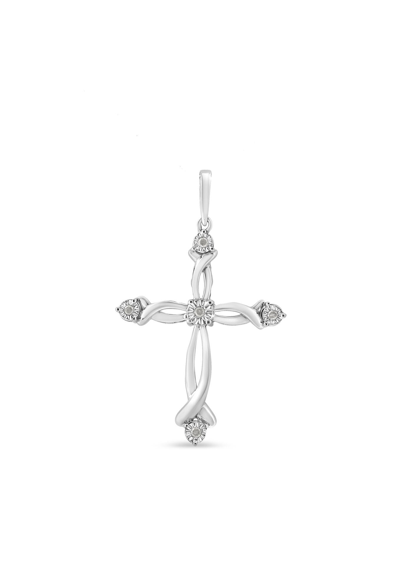Sterling Silver Diamond Cross Pendant, Round Cut, White | Catherines