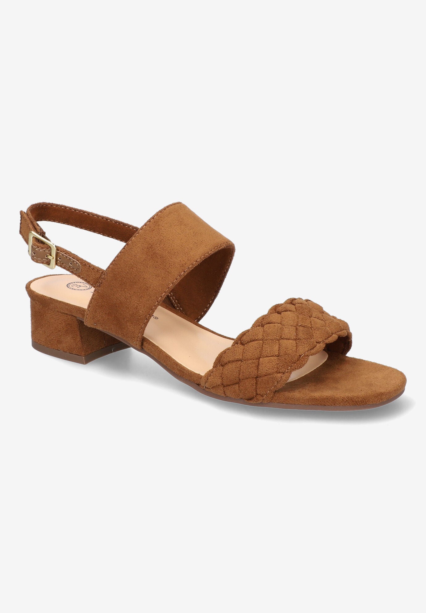 Ellison Block Heel Slingback Sandals, Cognac Suede | Catherines