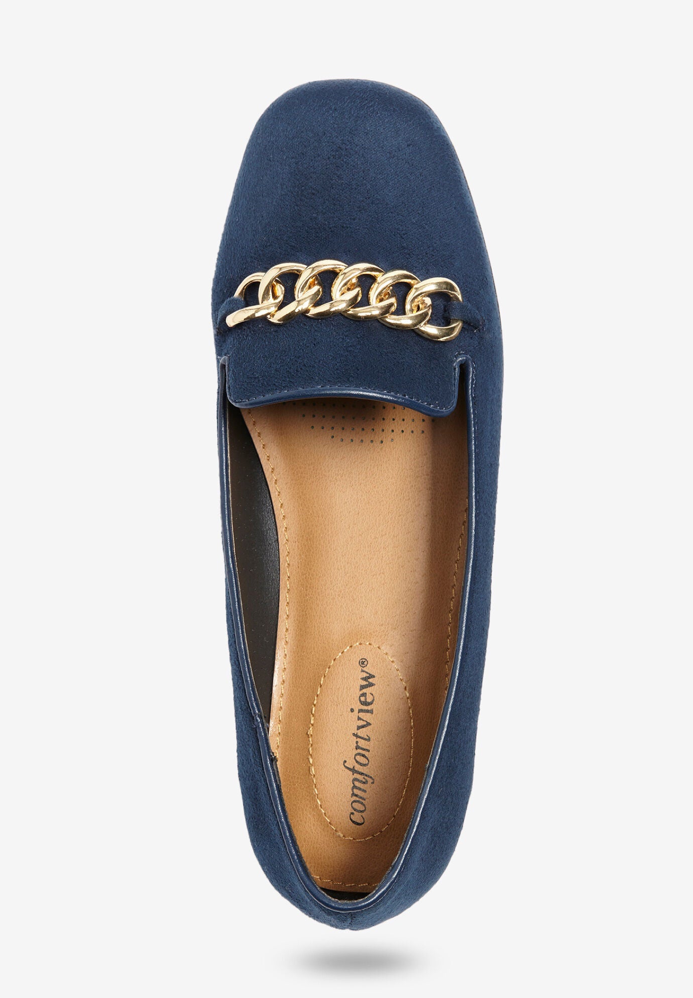 Thayer Slip On Flat with Metallic Chain Detail, Navy | Catherines