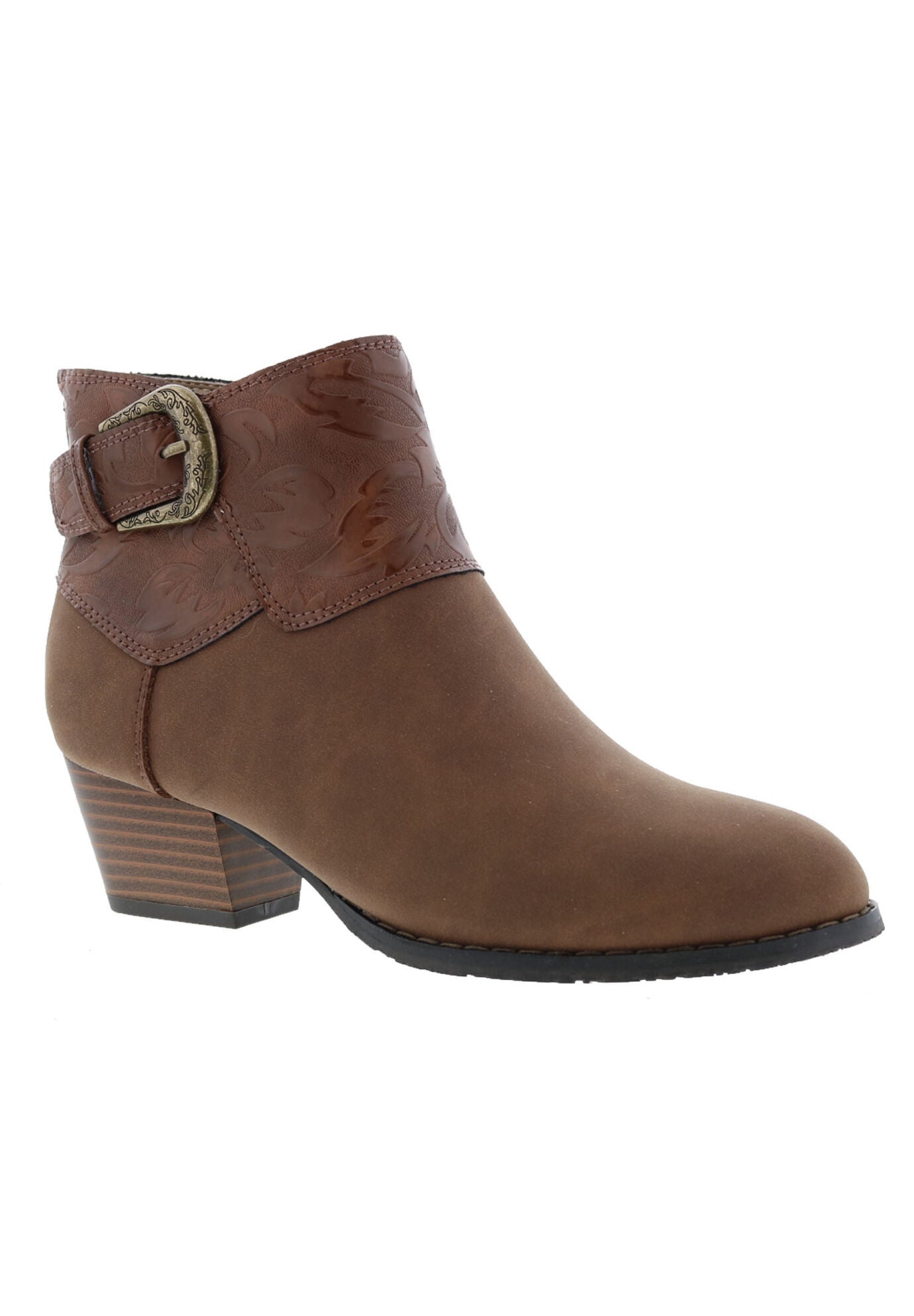Riley Booties - Western Chic Ankle Boots, Brown Smooth | Catherines