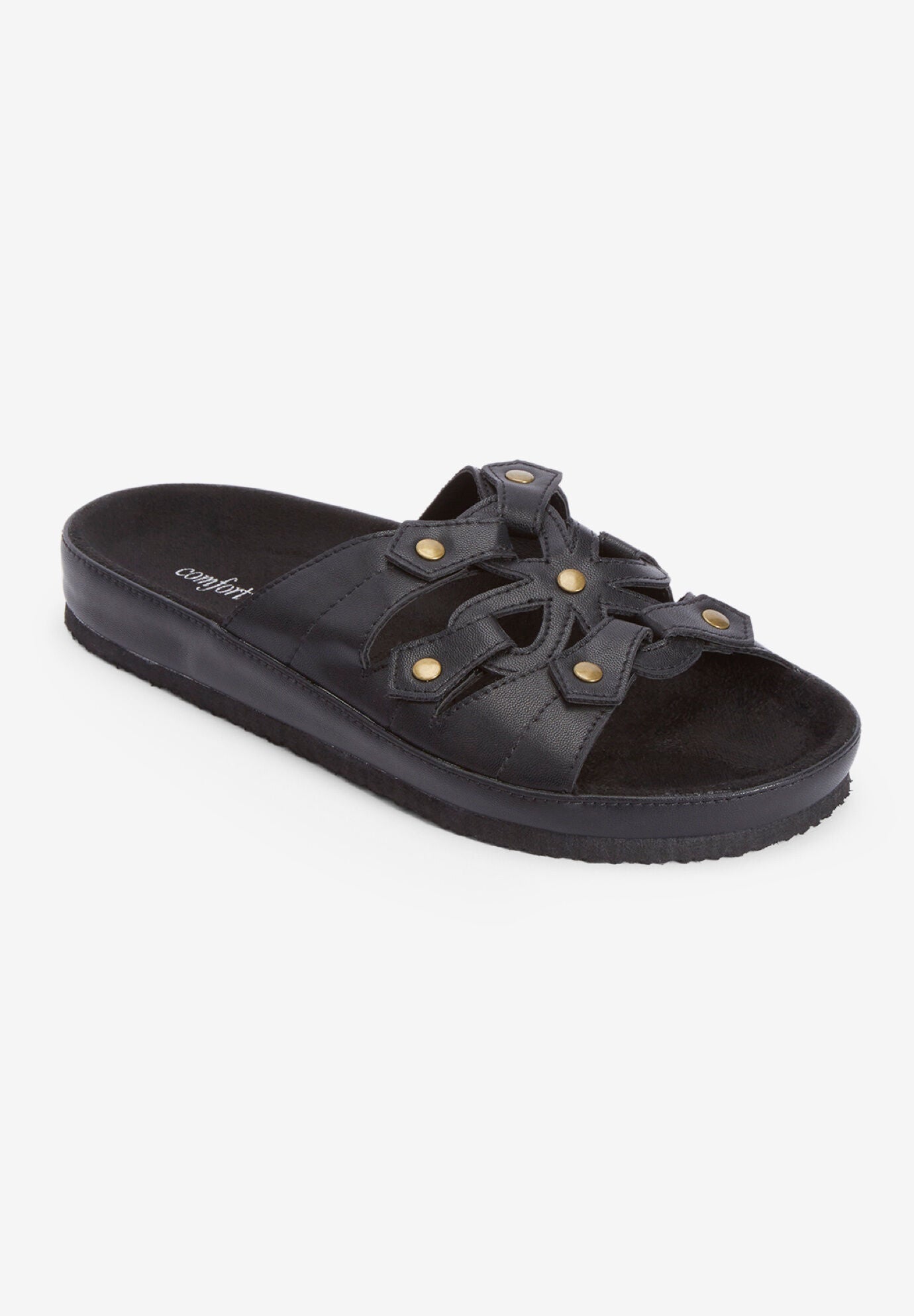 Summer Slip On Sandal with Contoured Footbed, Black | Catherines