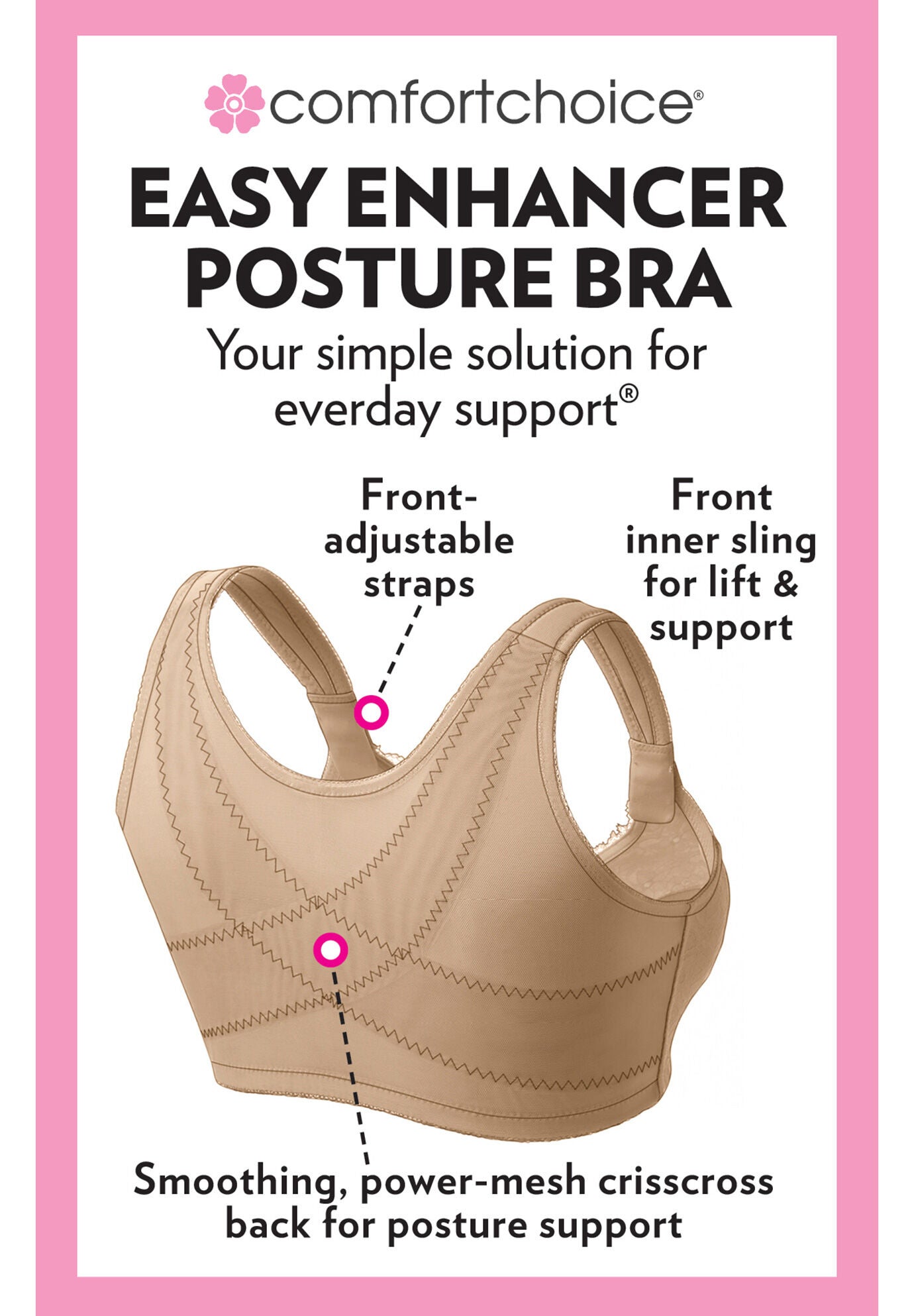 Front-Close Wireless Bra with Posture Support, White | Catherines
