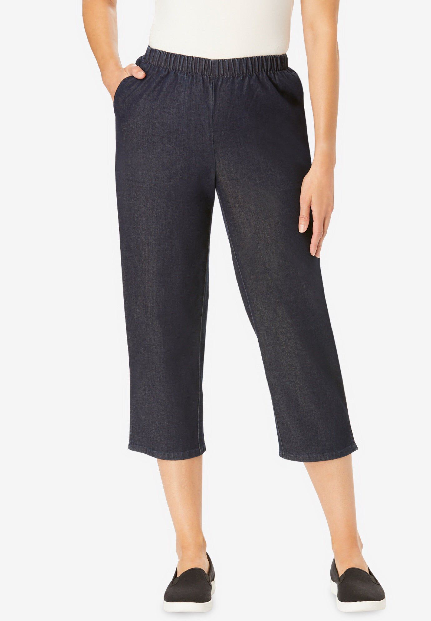 Fineline Stretch Denim Pull-On Capri Jeans | Catherines