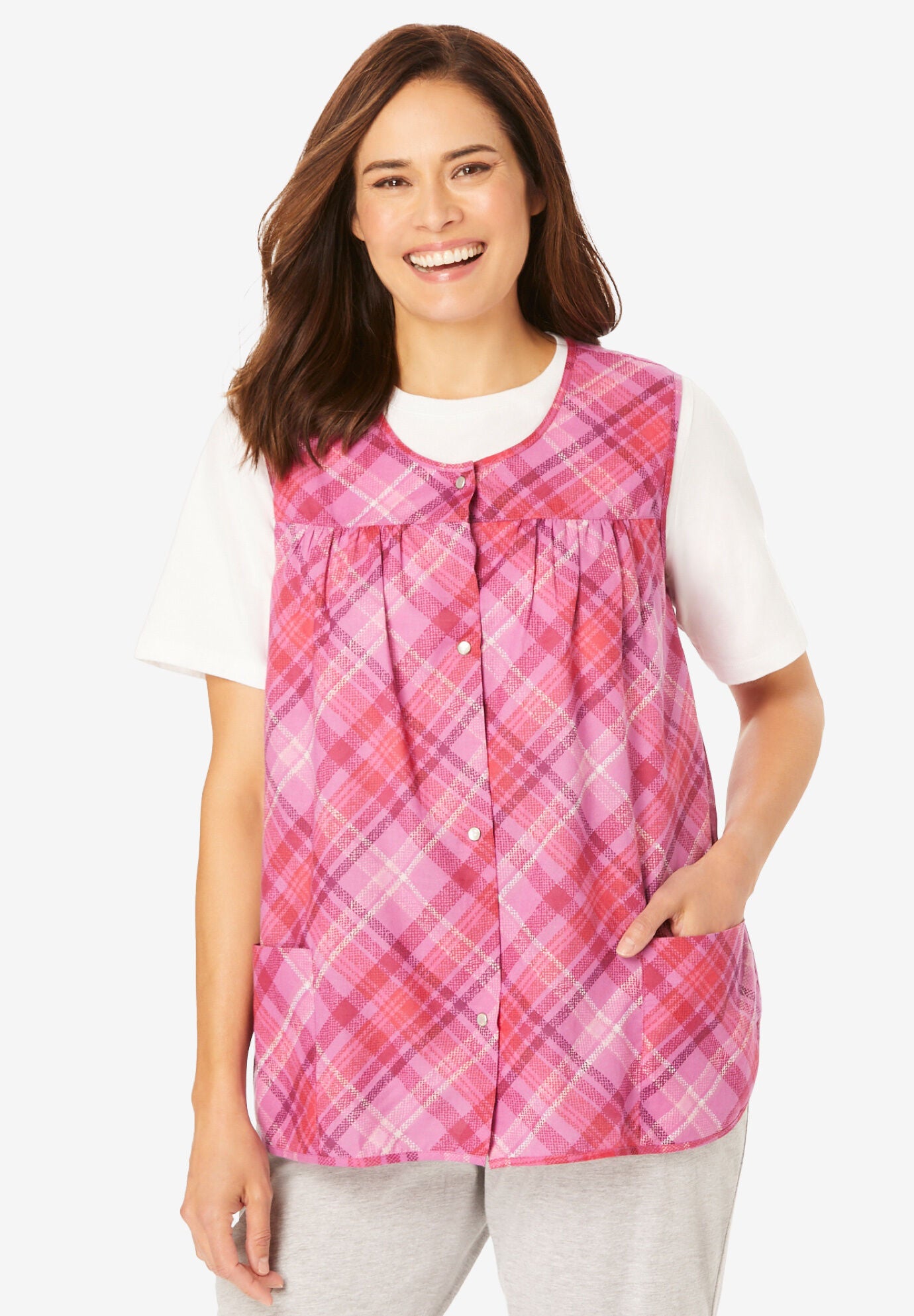 Apron with Snap Front and Pockets | 28" Length, Pretty Orchid Bias ...
