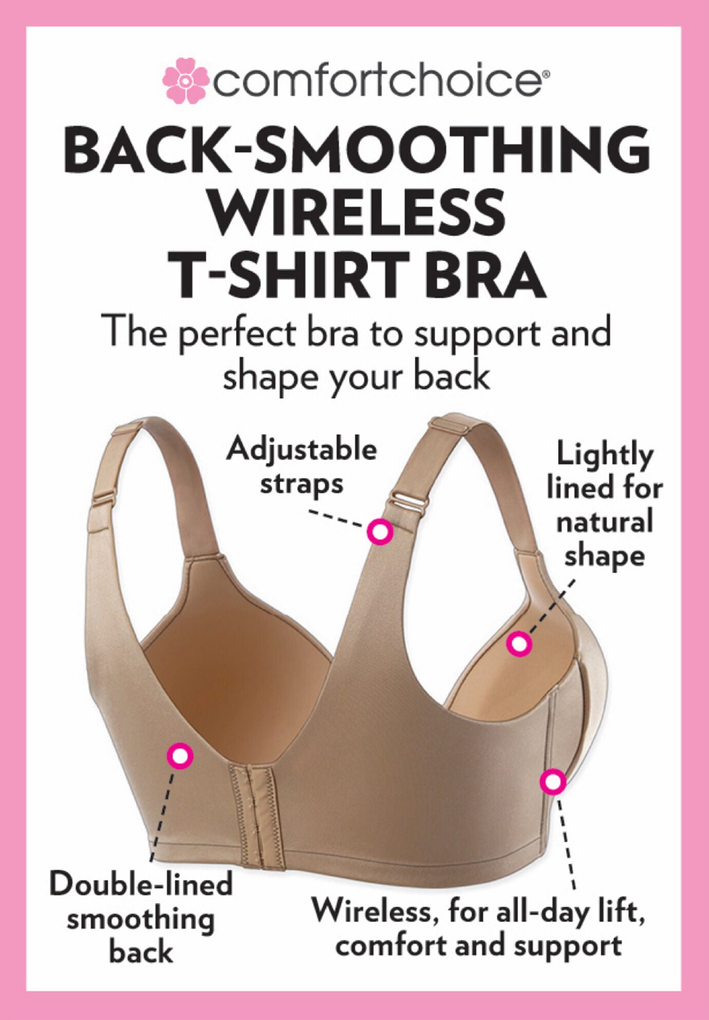 Back-Smoothing T-Shirt Bra - Wireless Comfort, Nude | Catherines