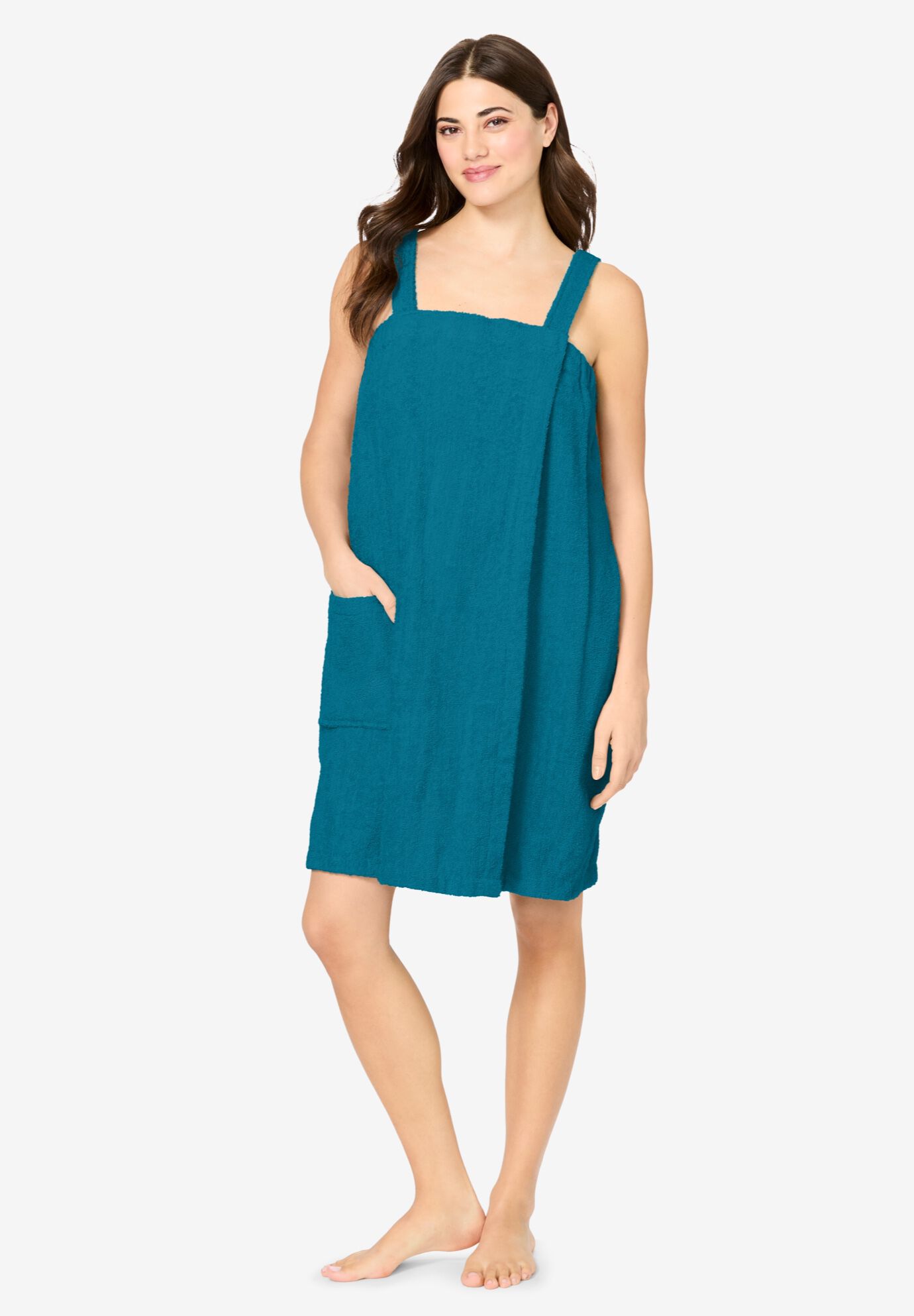 Terry Towel Wrap with Velcro Front Closure, Deep Teal | Catherines