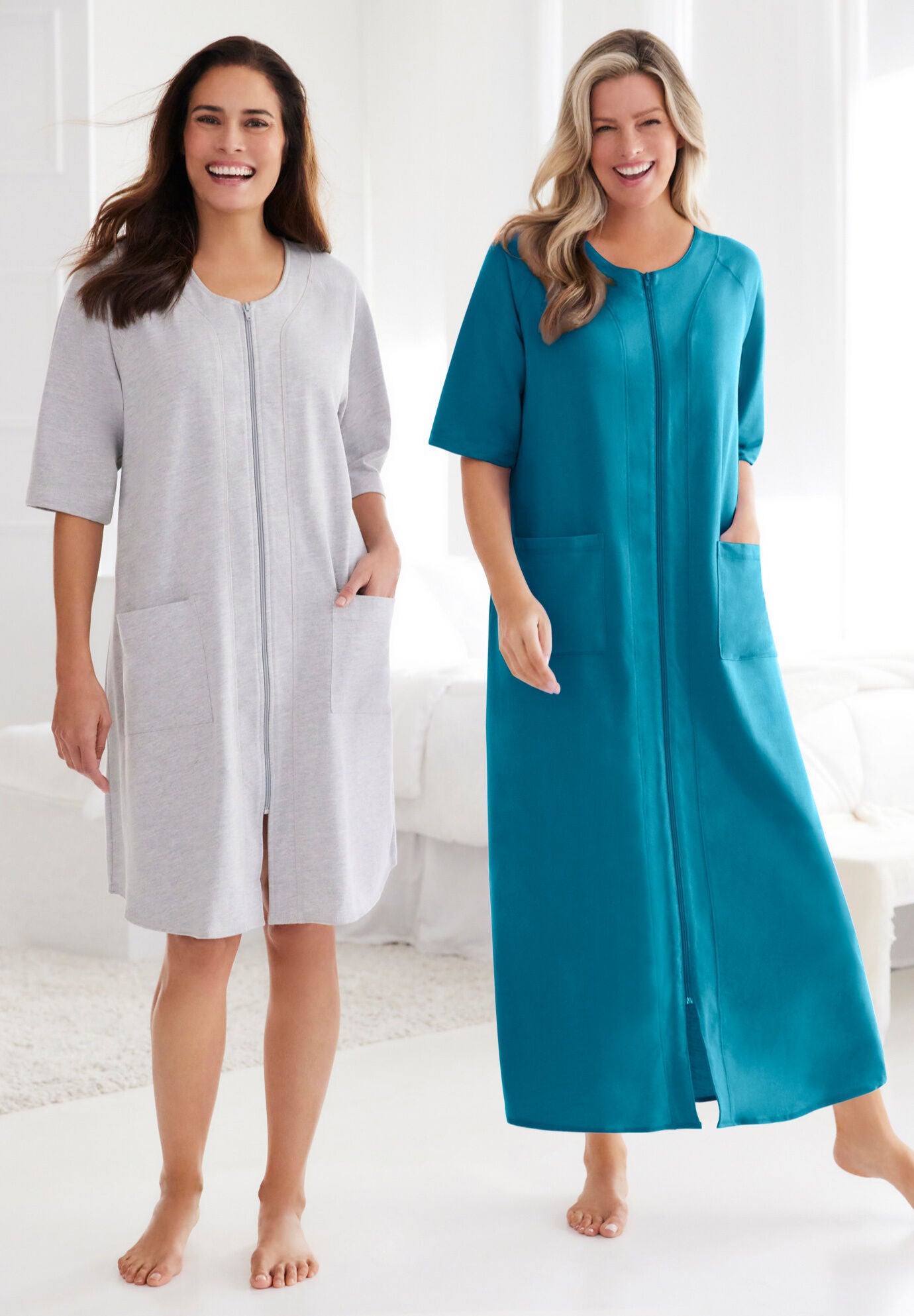 Long French Terry Zip-Front Robe | Catherines