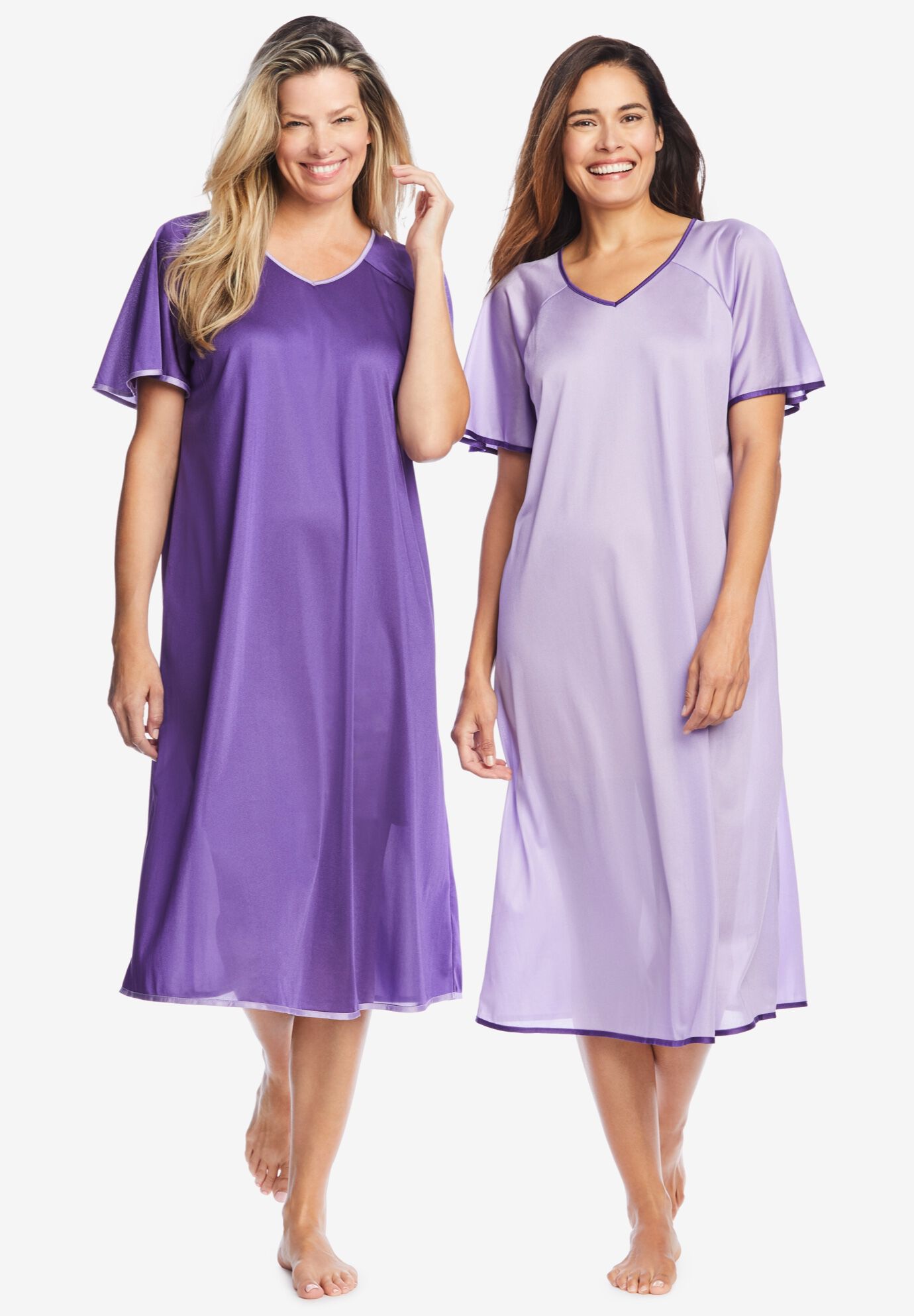 Silky 2-Pack Short Gowns - Trapeze Style, Plum Burst Soft Iris | Catherines