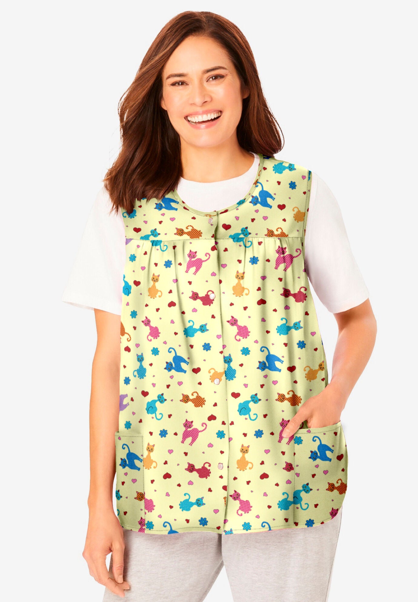 Apron with Snap Front and Pockets | 28" Length, Deep Teal Hearts ...