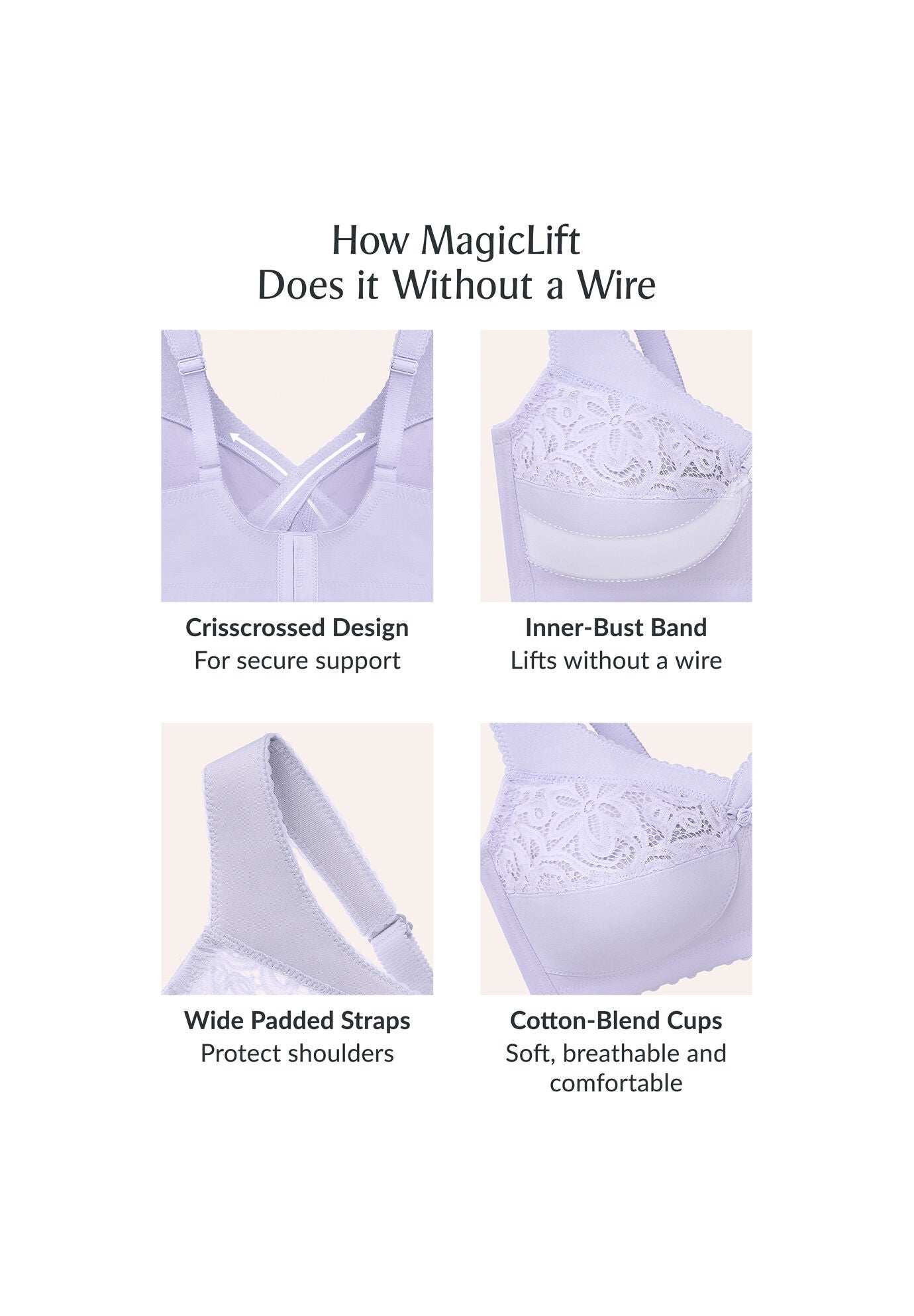 Magic Lift® Cotton Wireless Bra - Full Support, White | Catherines