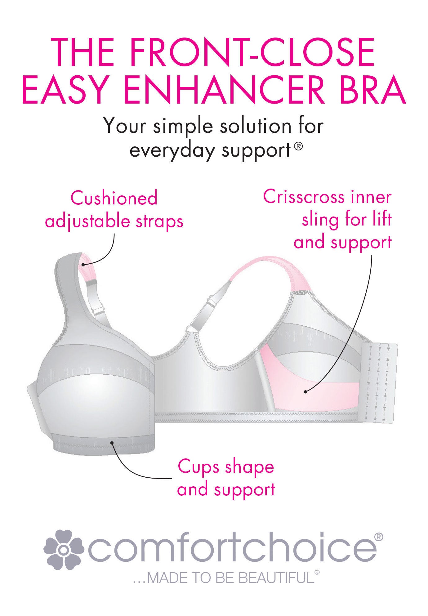 Easy Enhancer® Wireless Front-Close Bra, White | Catherines