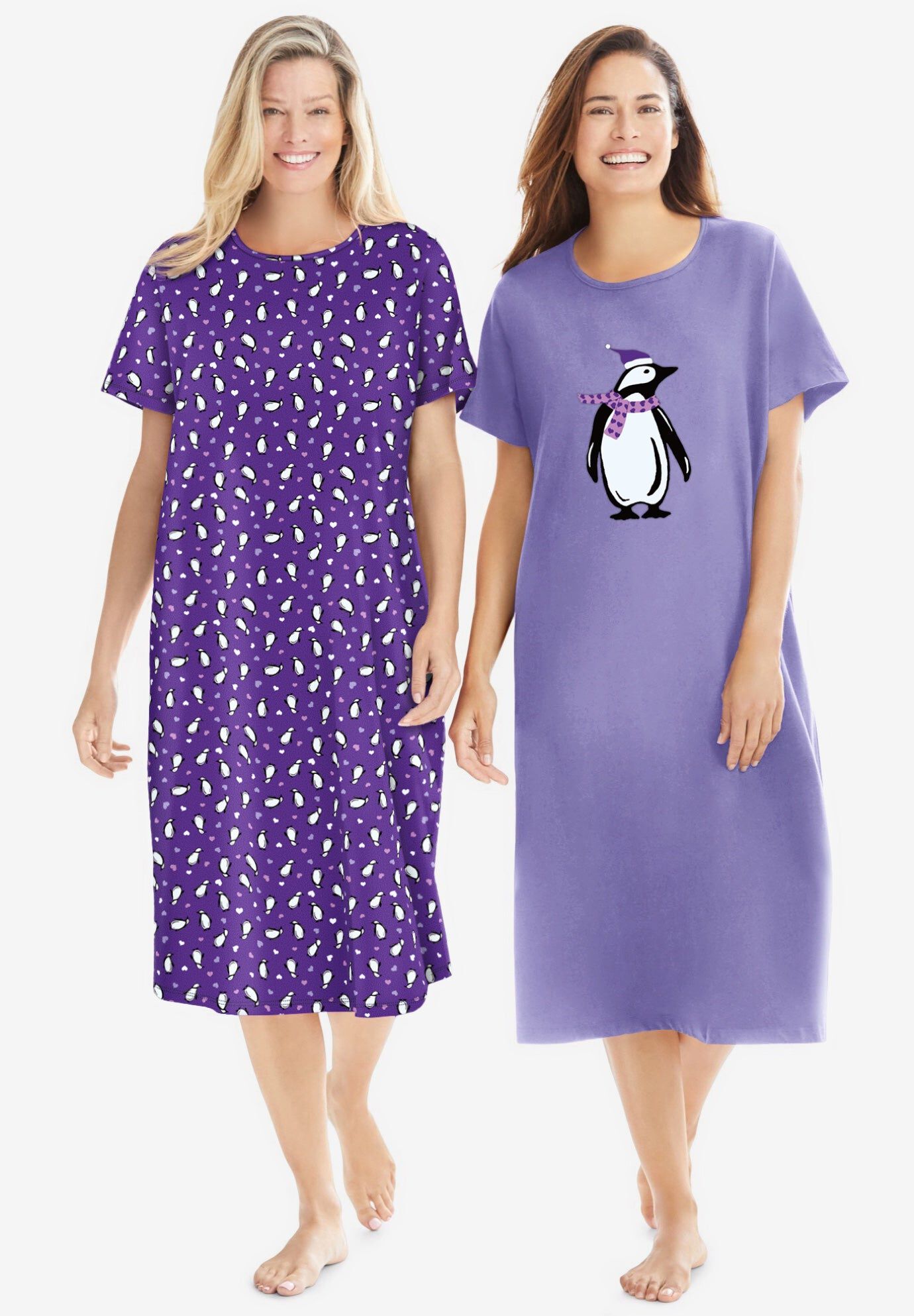 2-Pack Long Sleepshirts | Relaxed Fit, Scoop Neck, Black Animal Paw ...