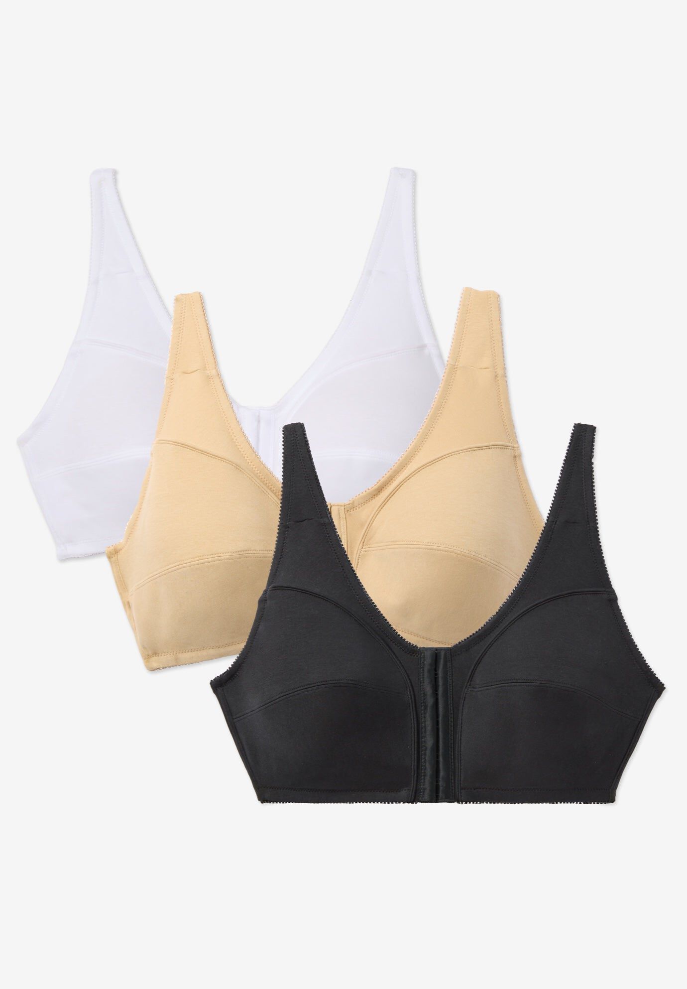 Front-Close Wireless Cotton Bra - 3 Pack, Basic Assorted | Catherines