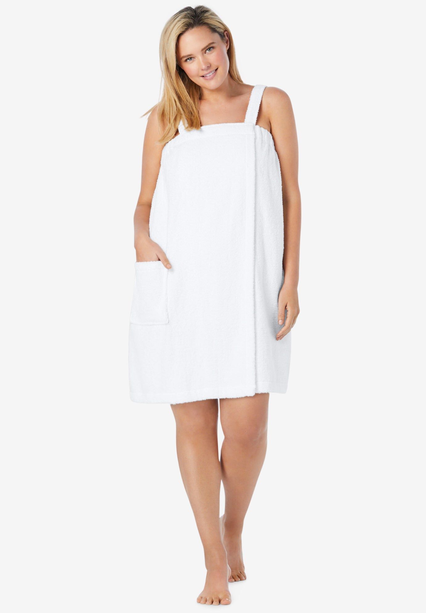 Terry Towel Wrap with Velcro Front Closure, Deep Teal | Catherines