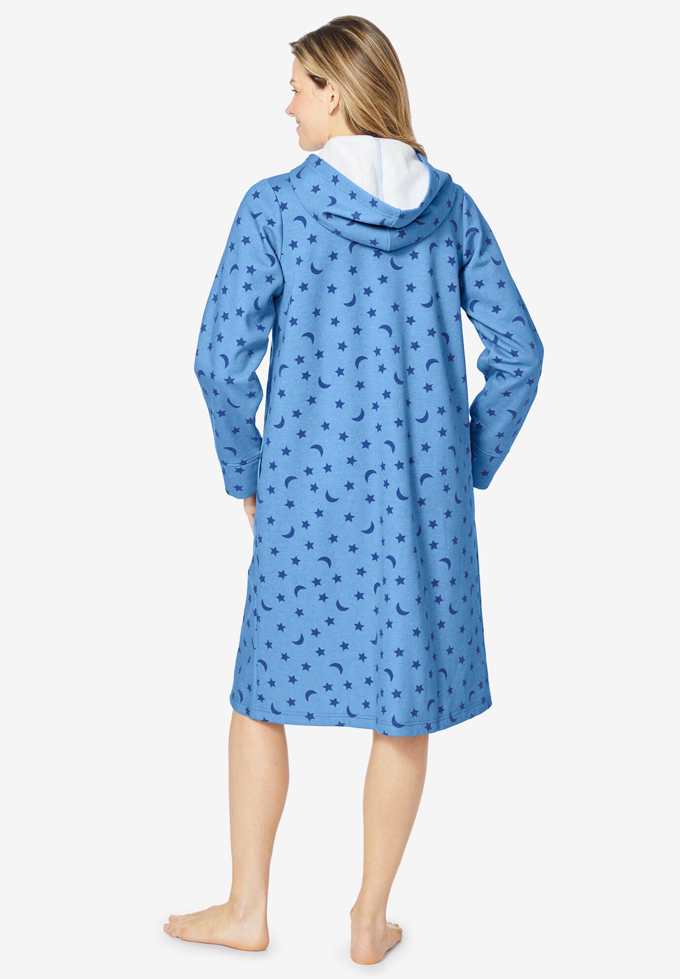 Short Hooded Sweatshirt Robe with Pockets, Deep Teal | Catherines