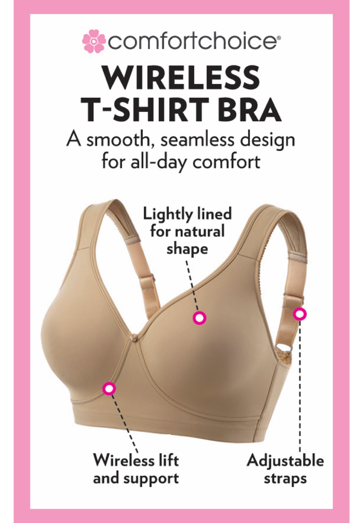 Wireless Microfiber T-Shirt Bra - Full Coverage, Black | Catherines