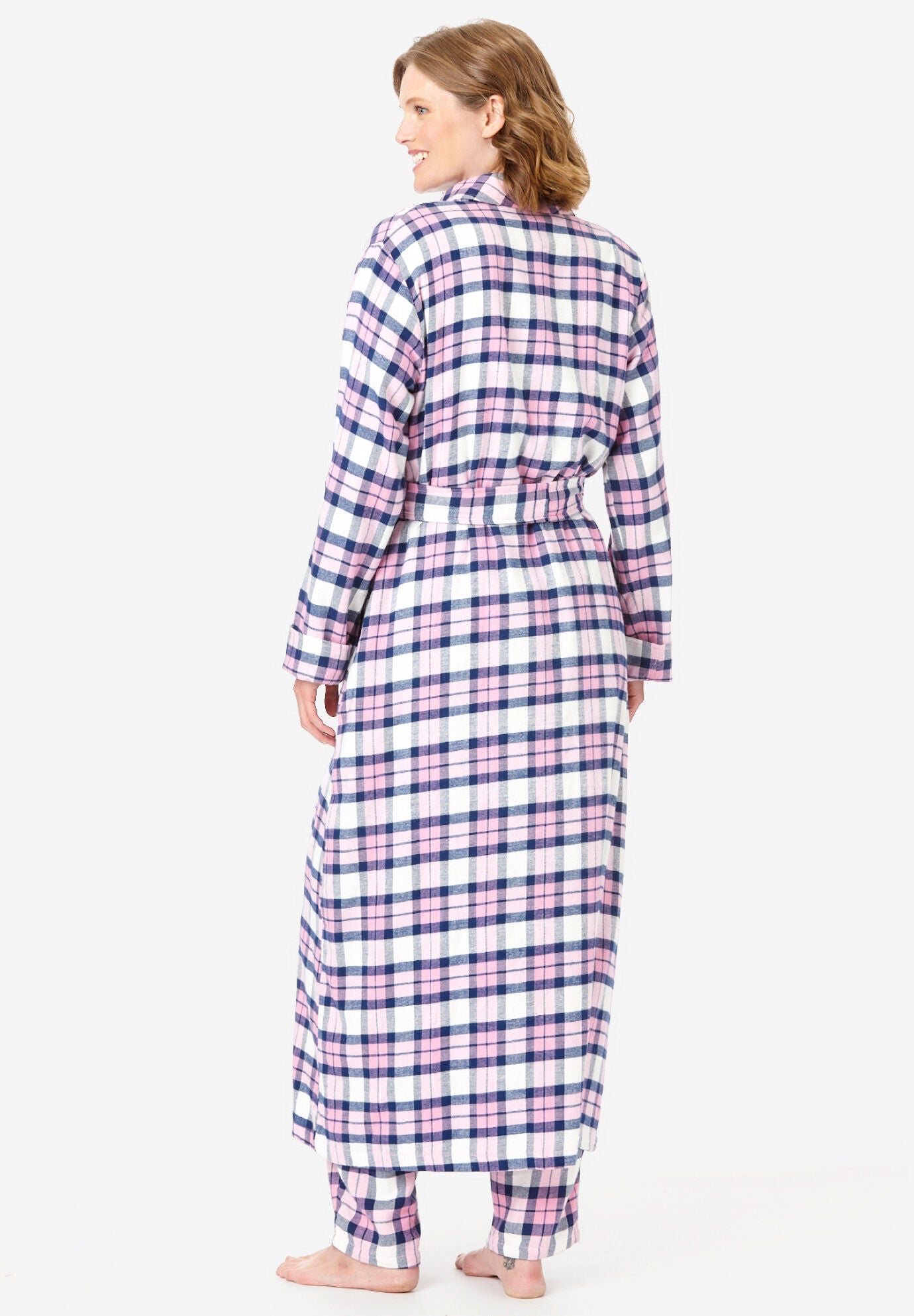 Long Flannel Robe - Cozy Cotton Shawl Collar, Red Buffalo Check ...