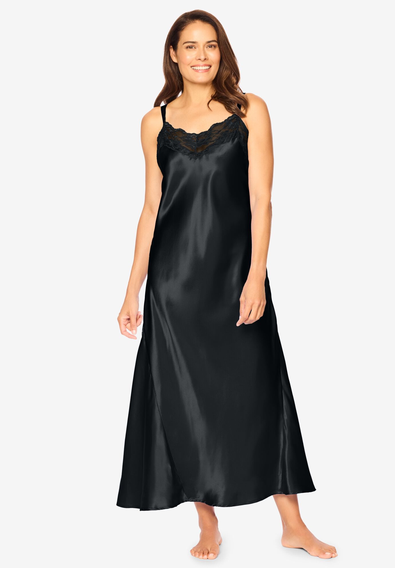 Luxe Satin Peignoir Set - Special Lace Detail, Black | Catherines