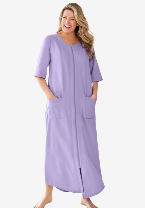 Long French Terry Zip-Front Robe | Catherine's