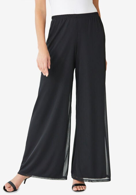 Sheer Overlay Wide-Leg Pant | Catherines