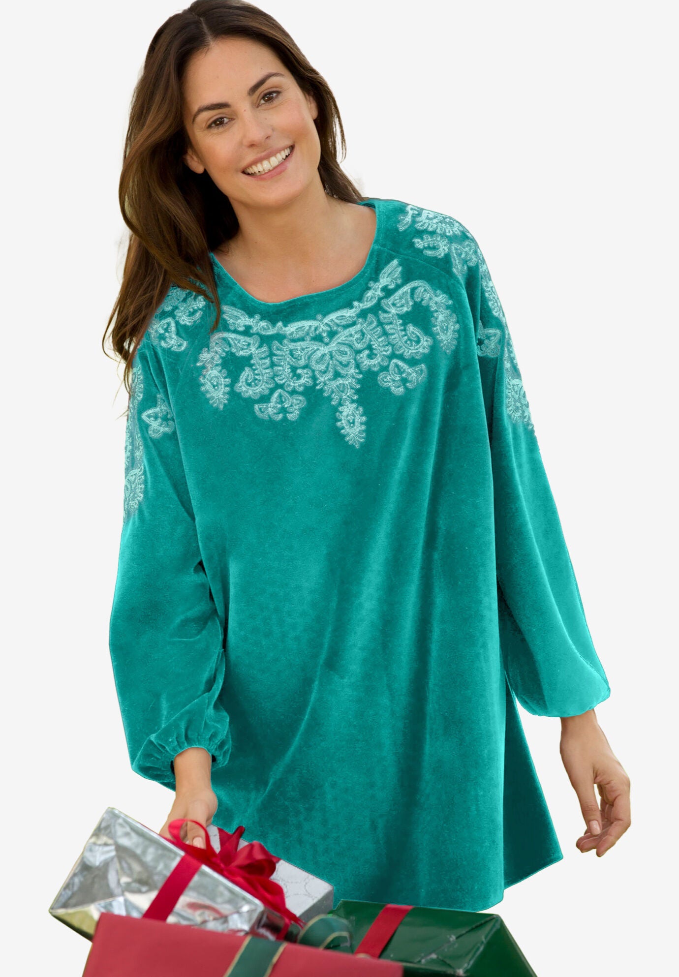 Embroidered Velour Tunic | Catherines