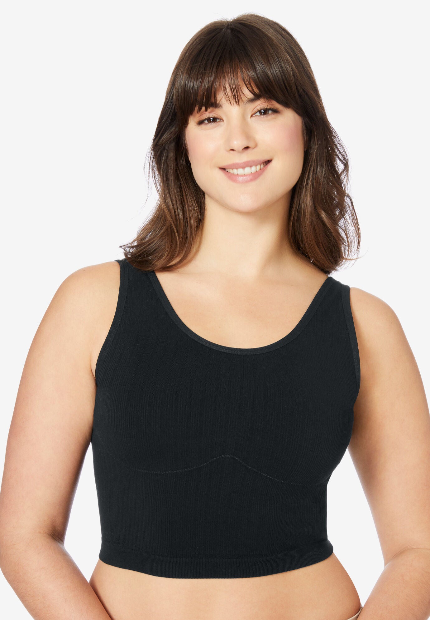 Longline Ribbed Leisure Bra - All-Day Comfort, Black | Catherines