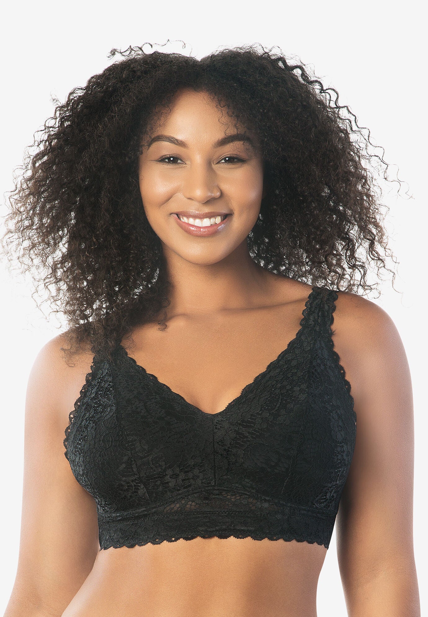 Adriana Supportive Lace Bralette, Wire-Free, Black | Catherines