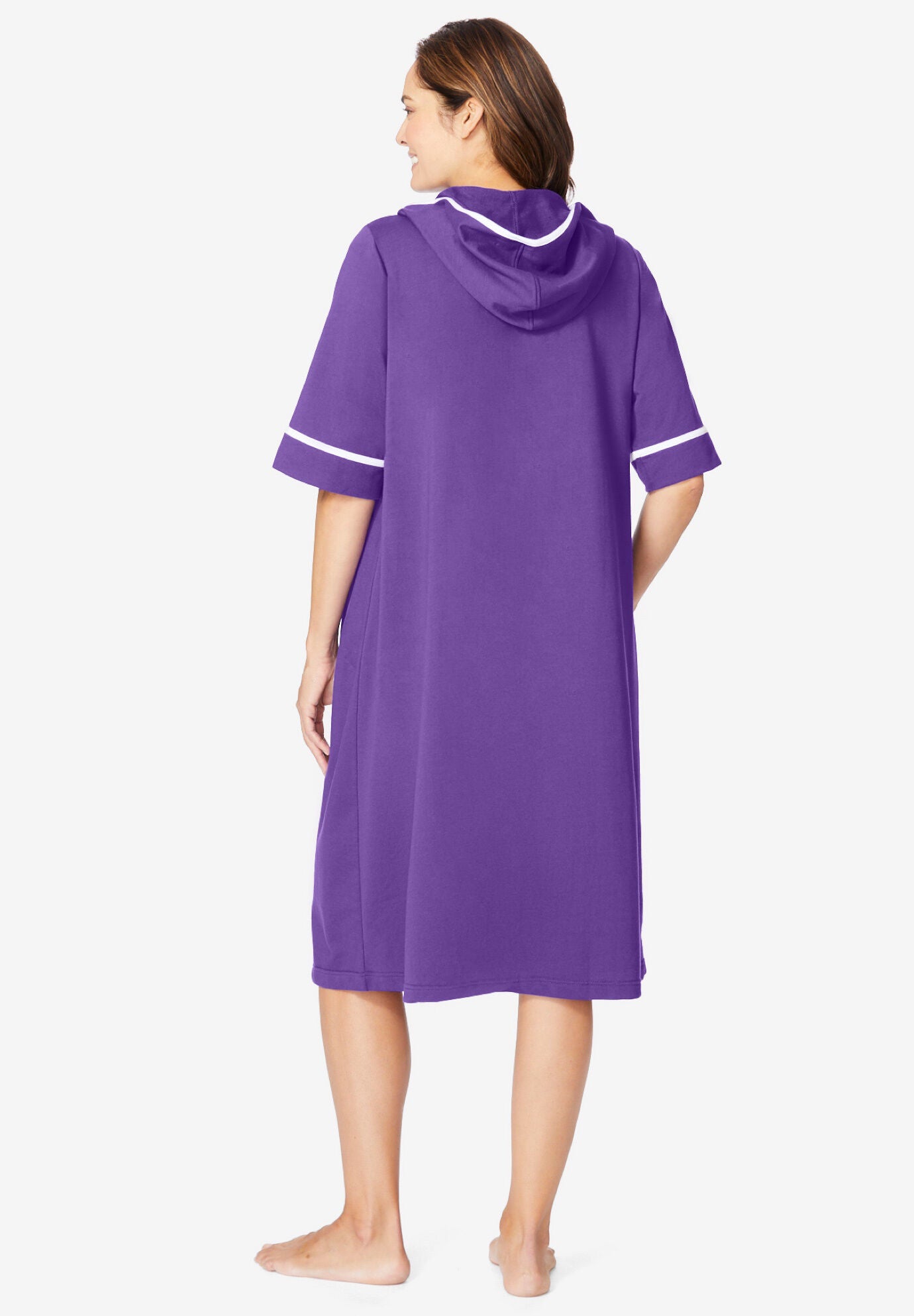 Short French Terry Robe with Hood and Pockets, Pink Burst | Catherines