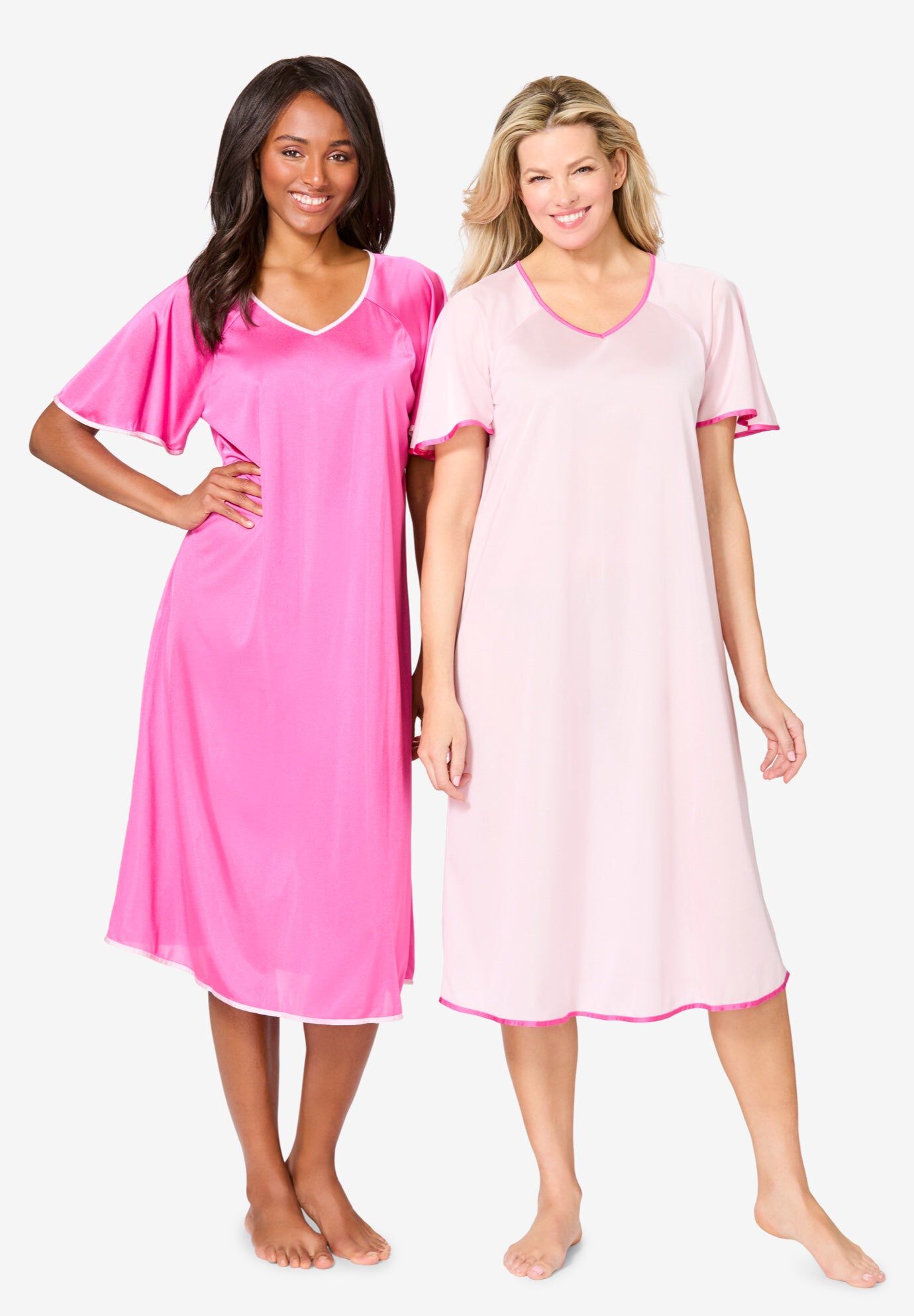 Silky 2-Pack Short Gowns - Trapeze Style, Paradise Pink Pink | Catherines