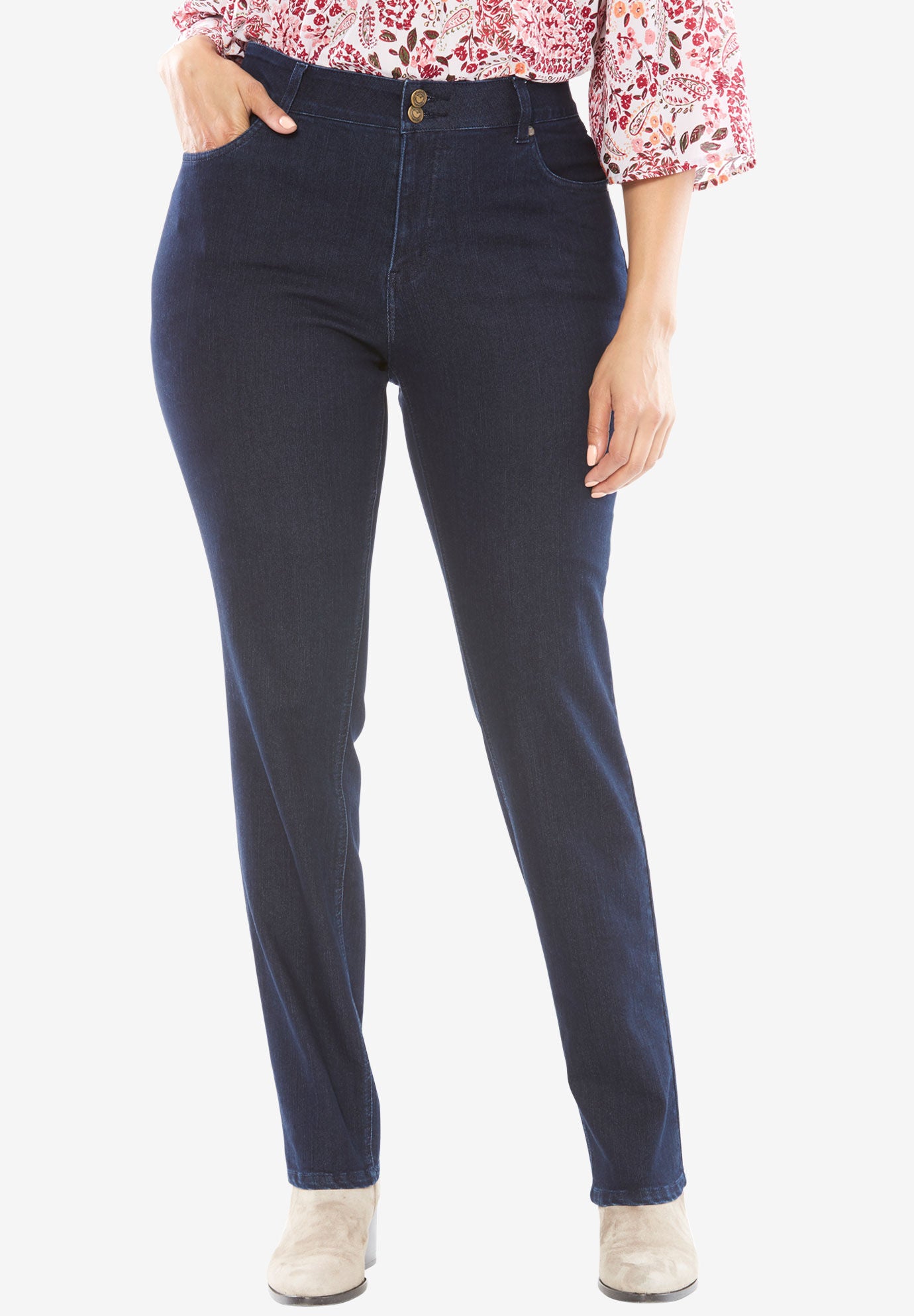 Stretch Built-in Slimming Panel Bootcut Jeans | Catherines