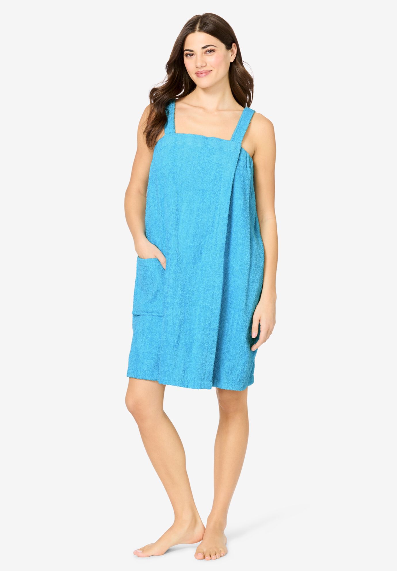 Terry Towel Wrap with Velcro Front Closure, Paradise Blue | Catherines