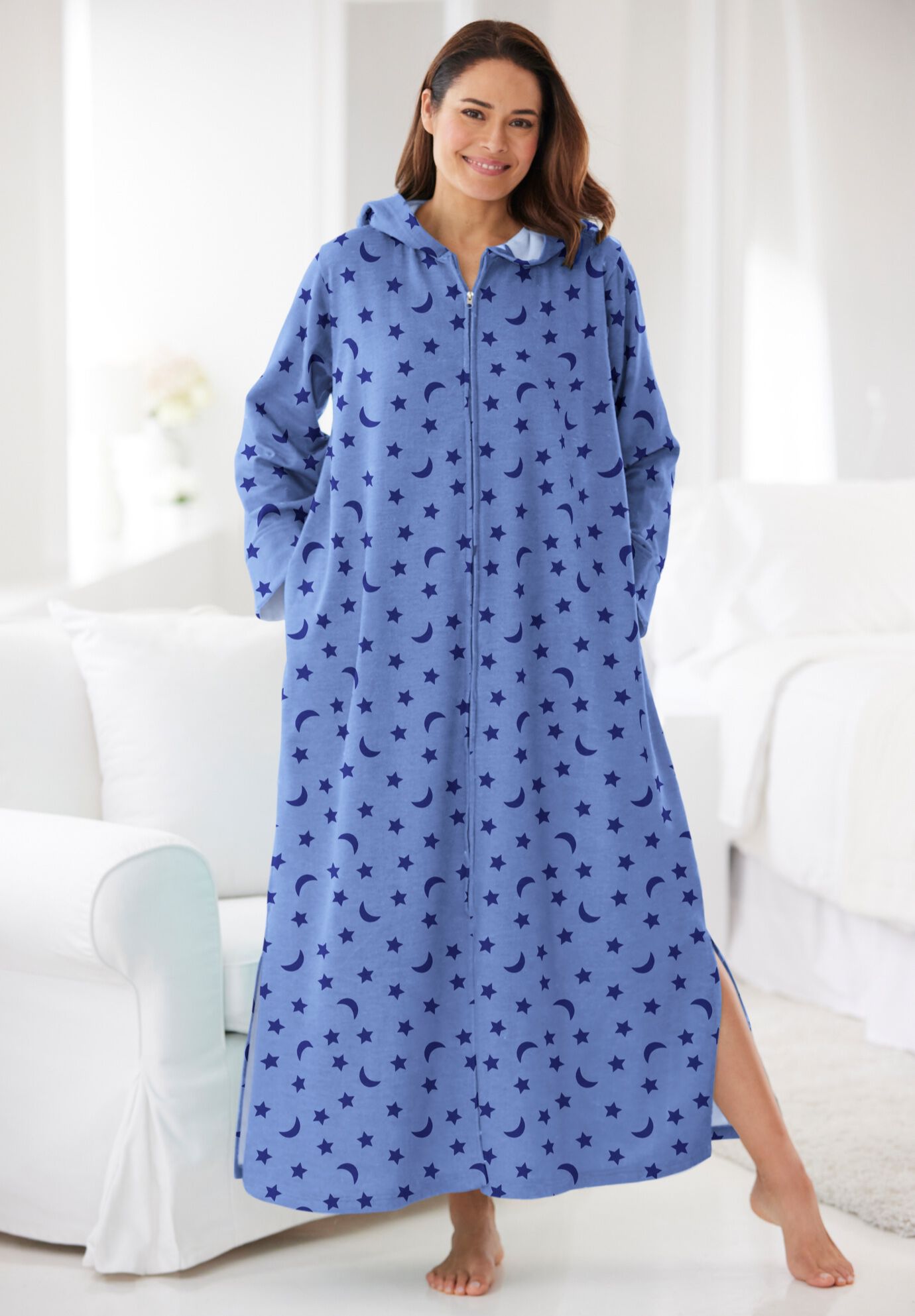 Long Hooded Fleece Sweatshirt Robe | Catherines