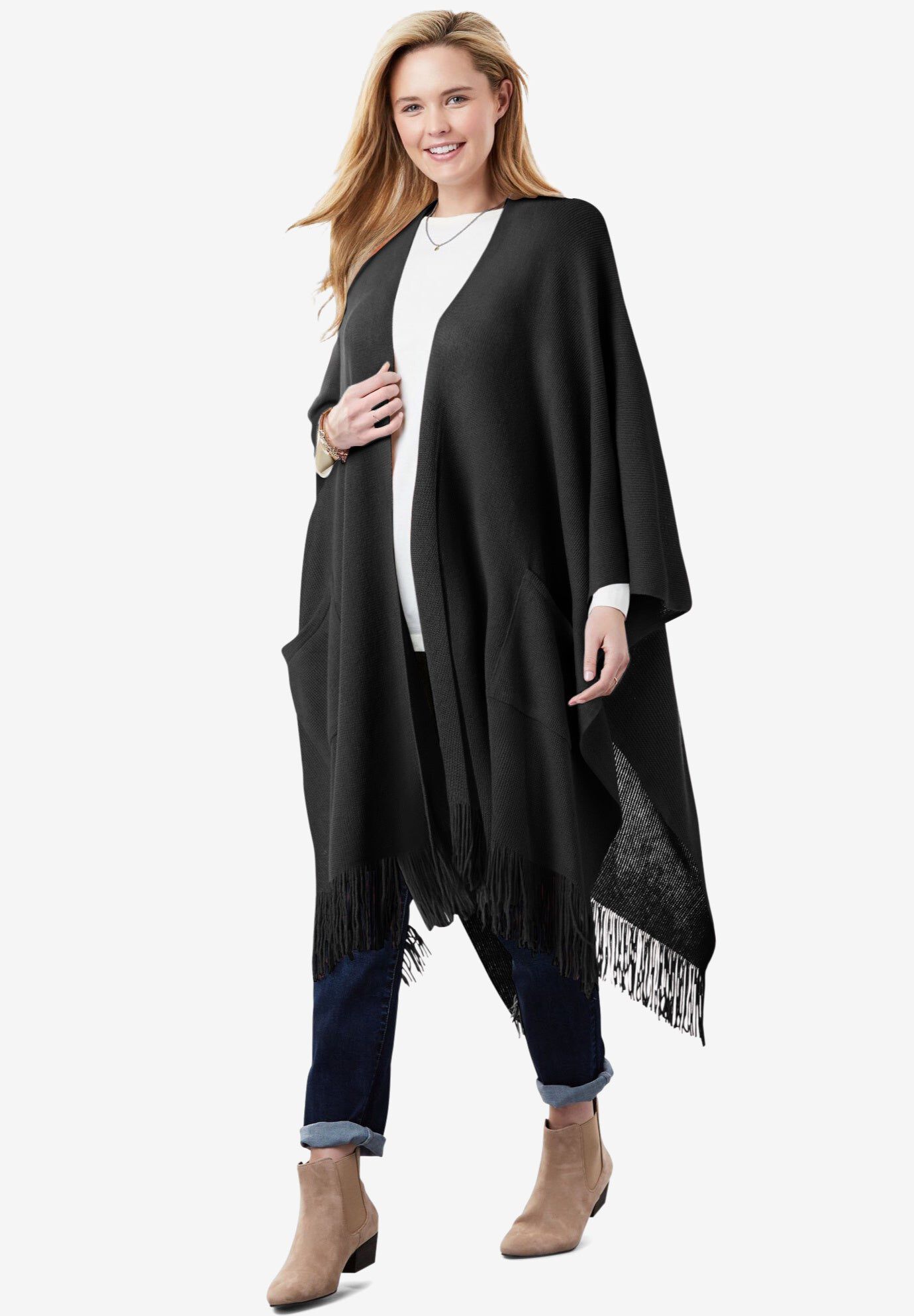 Fringed Cape Sweater | Catherines