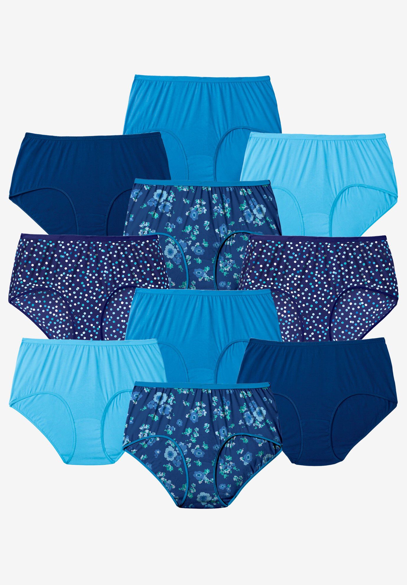 Cotton Brief 10-Pack Full Coverage Panties, Evening Blue Dot Pack ...