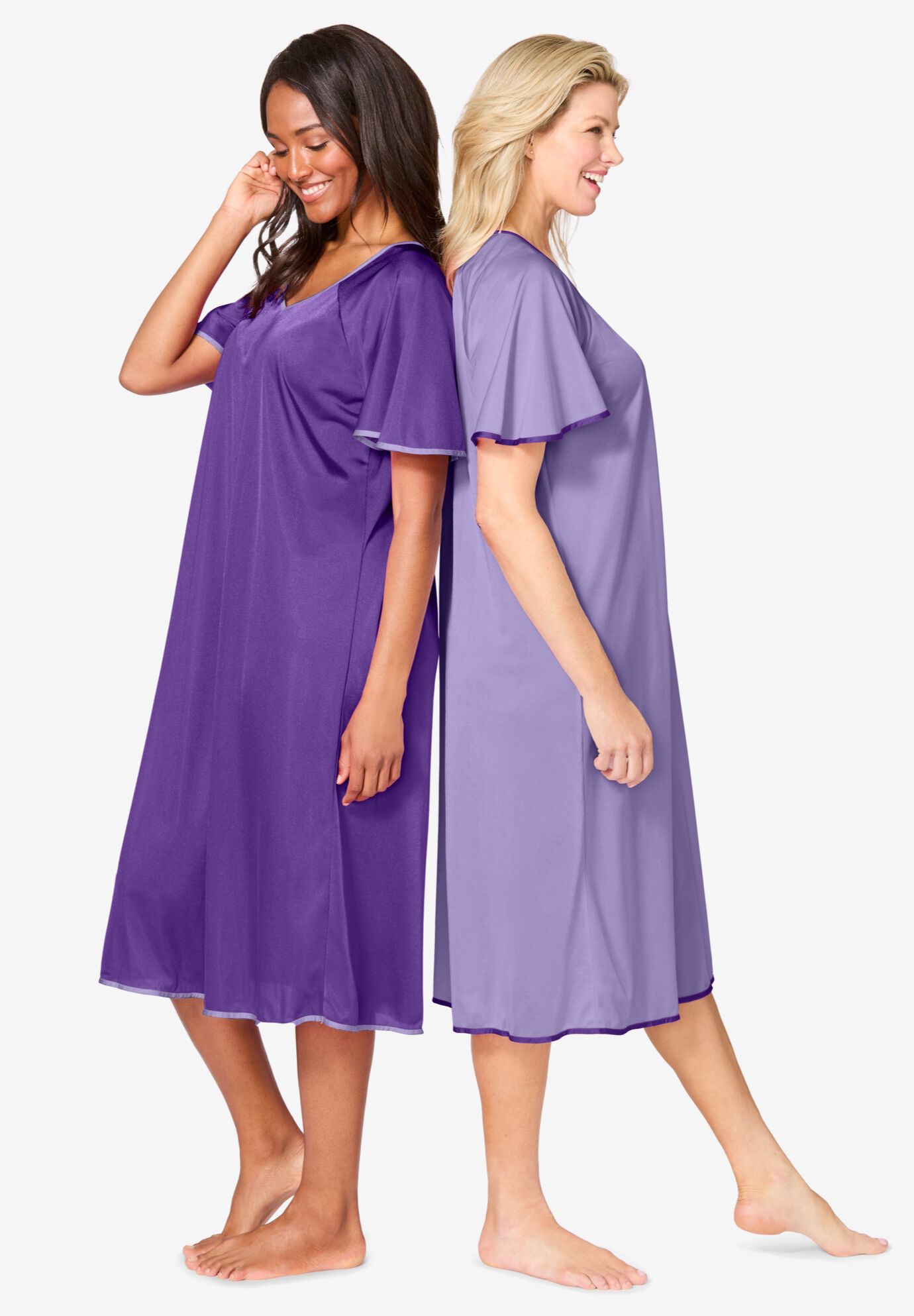 Silky 2-Pack Short Gowns - Trapeze Style, Plum Burst Soft Iris | Catherines