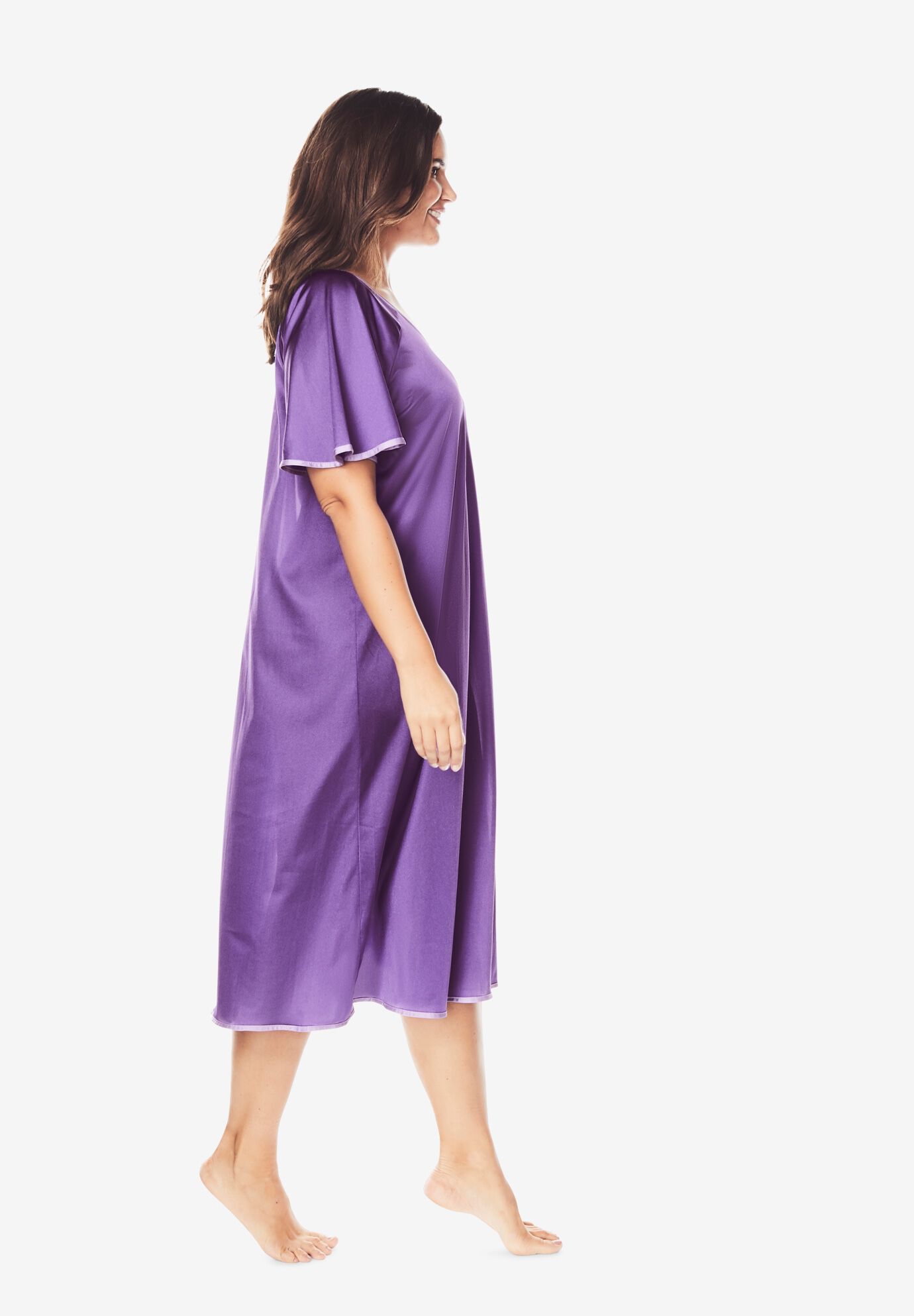 Silky 2-Pack Short Gowns - Trapeze Style, Plum Burst Soft Iris | Catherines