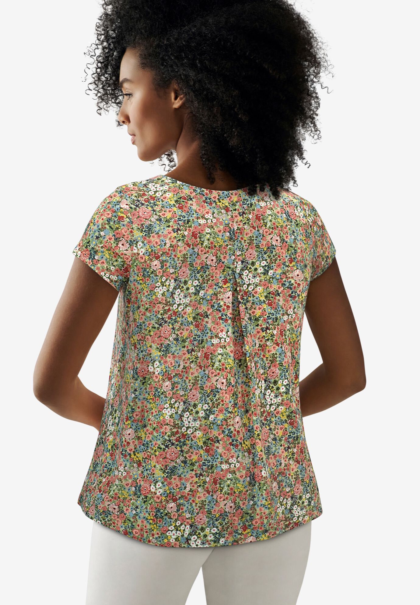 Trapeze Knit Tee with Scoop Neck and Cap Sleeves, Grey Spruce Ditsy ...