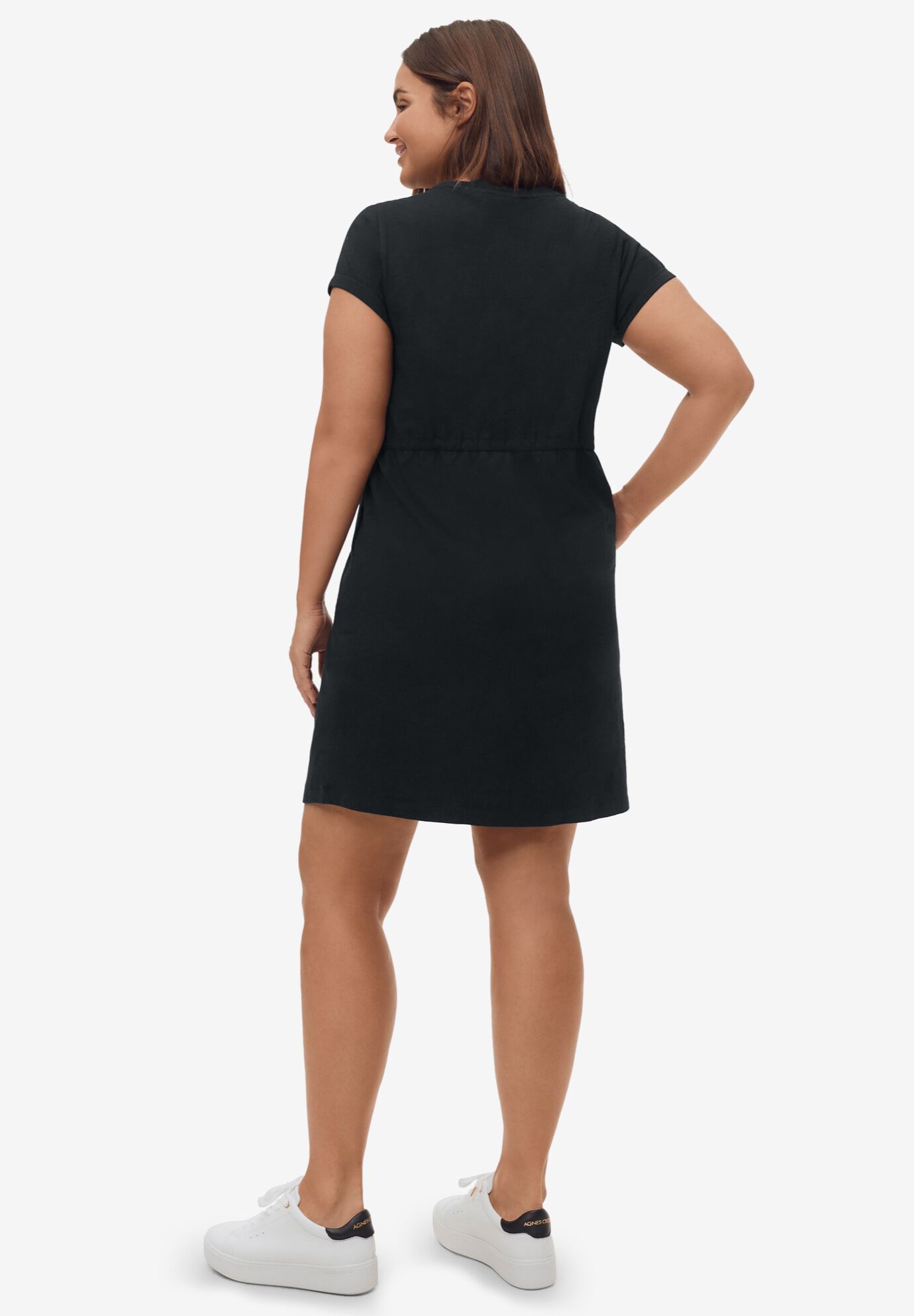 Knit Drawstring Dress - Weekend Nautical Style, Black | Catherines