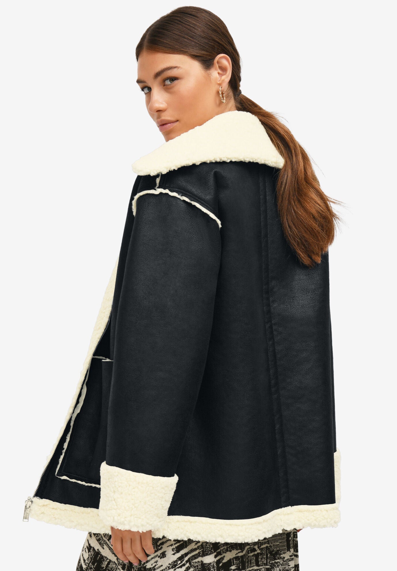 Reversible Faux Suede Sherpa Jacket | Catherines