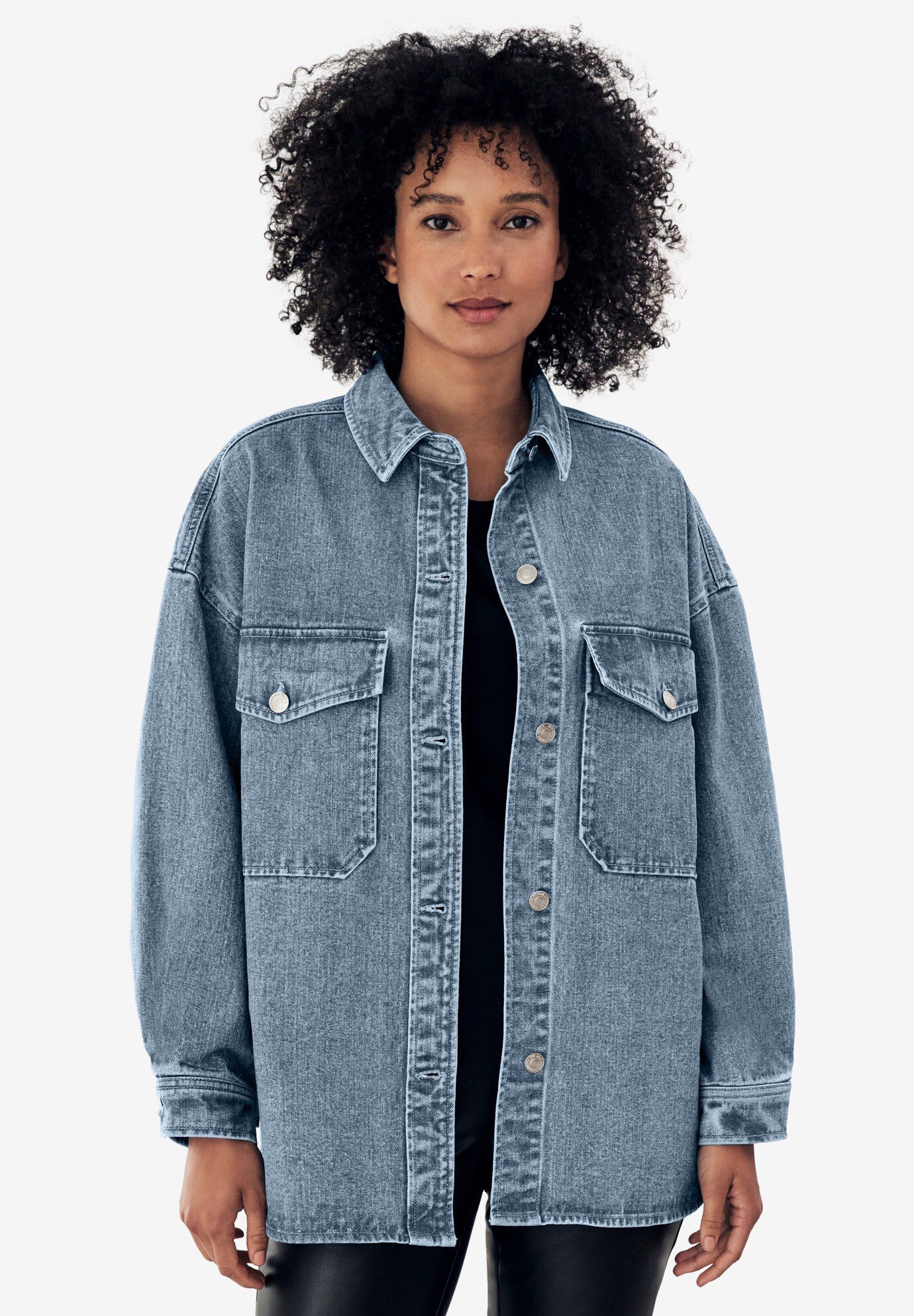 Oversized Denim Shirt Jacket for All-Season Wear, 4452477 | Catherines