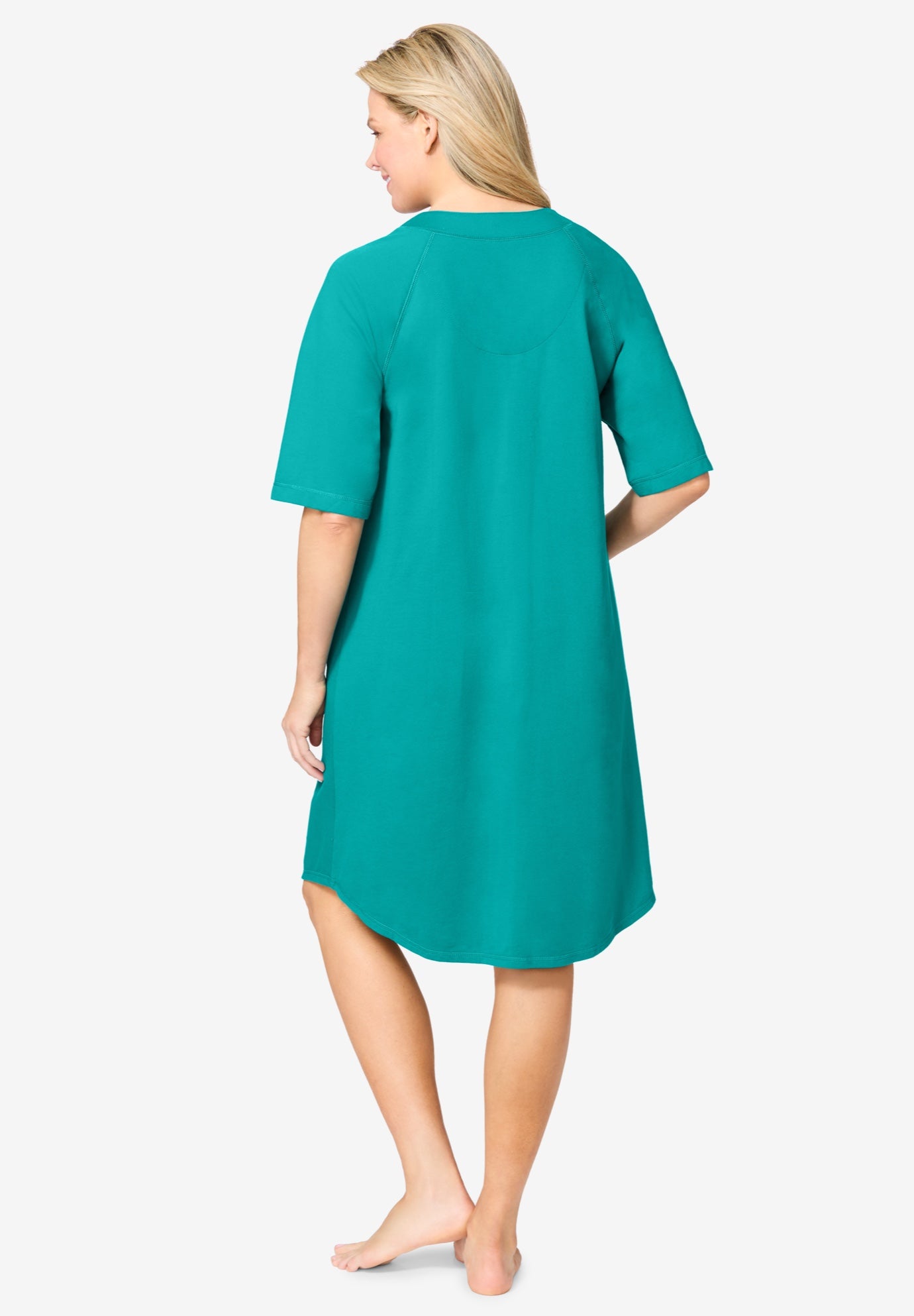 French Terry Zip-Front Robe - Lounge Essential, Aquamarine | Catherines