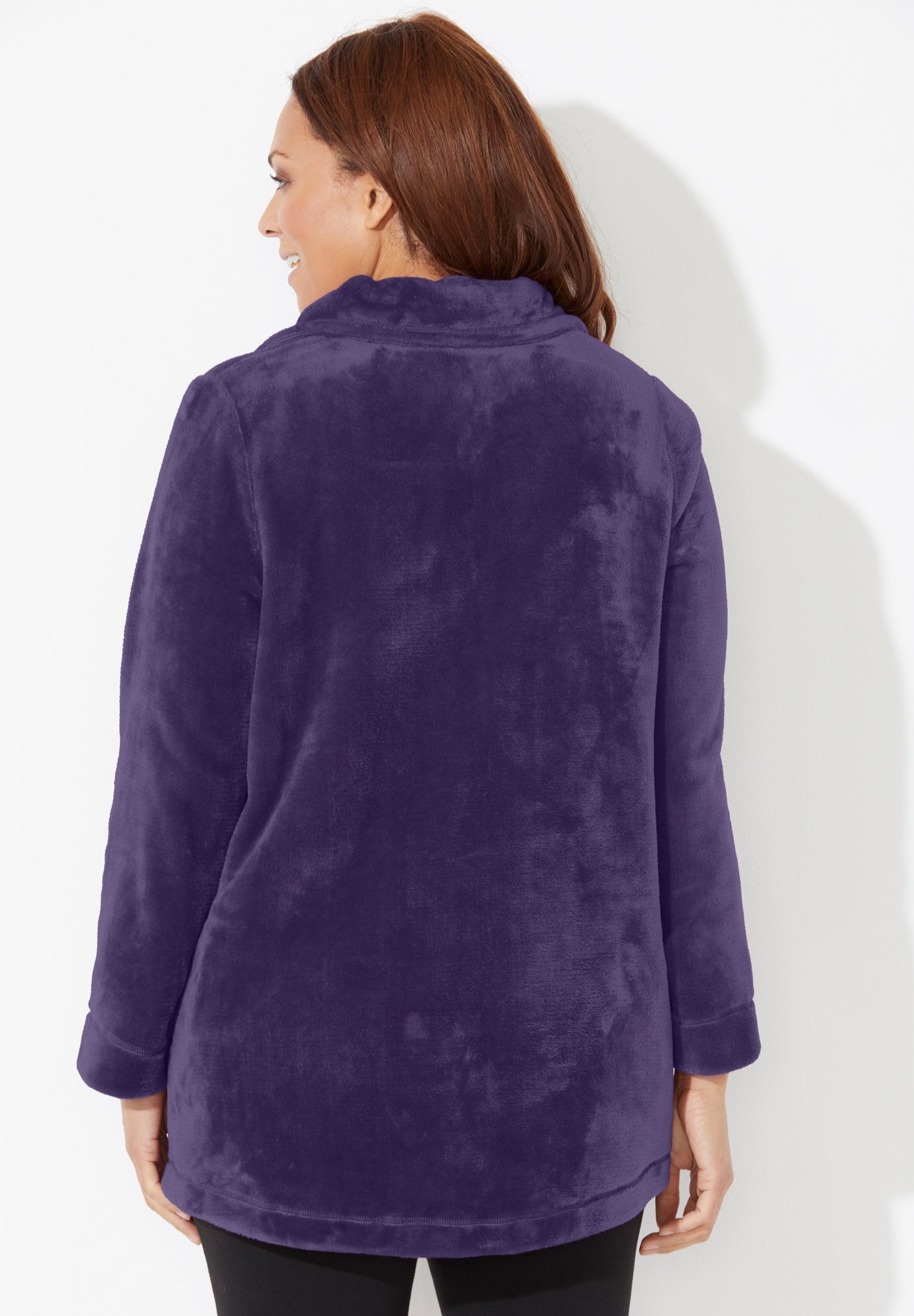 Ultimate Plush Jacket - Cozy Velvety Soft Design, Deep Grape | Catherines