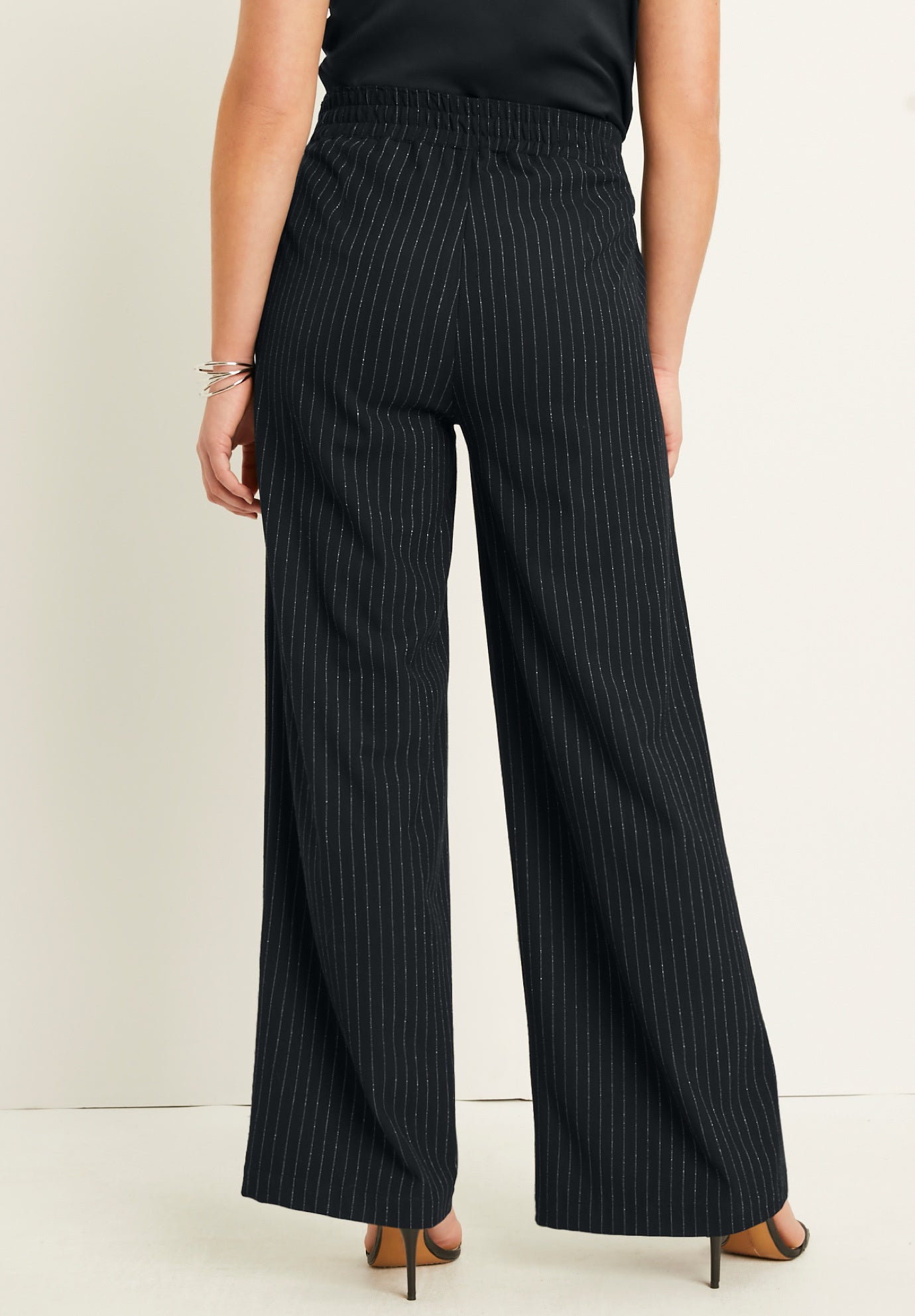 Wide-Leg Curvie Fit Metallic Pinstripe Pants, 4453514 | Catherines