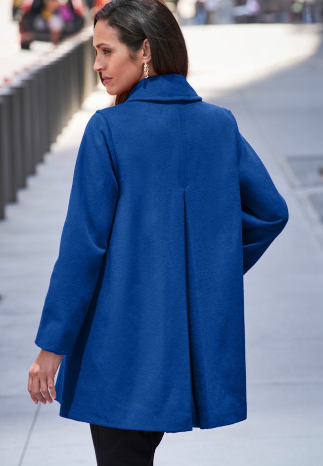 Wool Peacoat - A-Line Style with Notch Collar, Dark Sapphire | Catherines